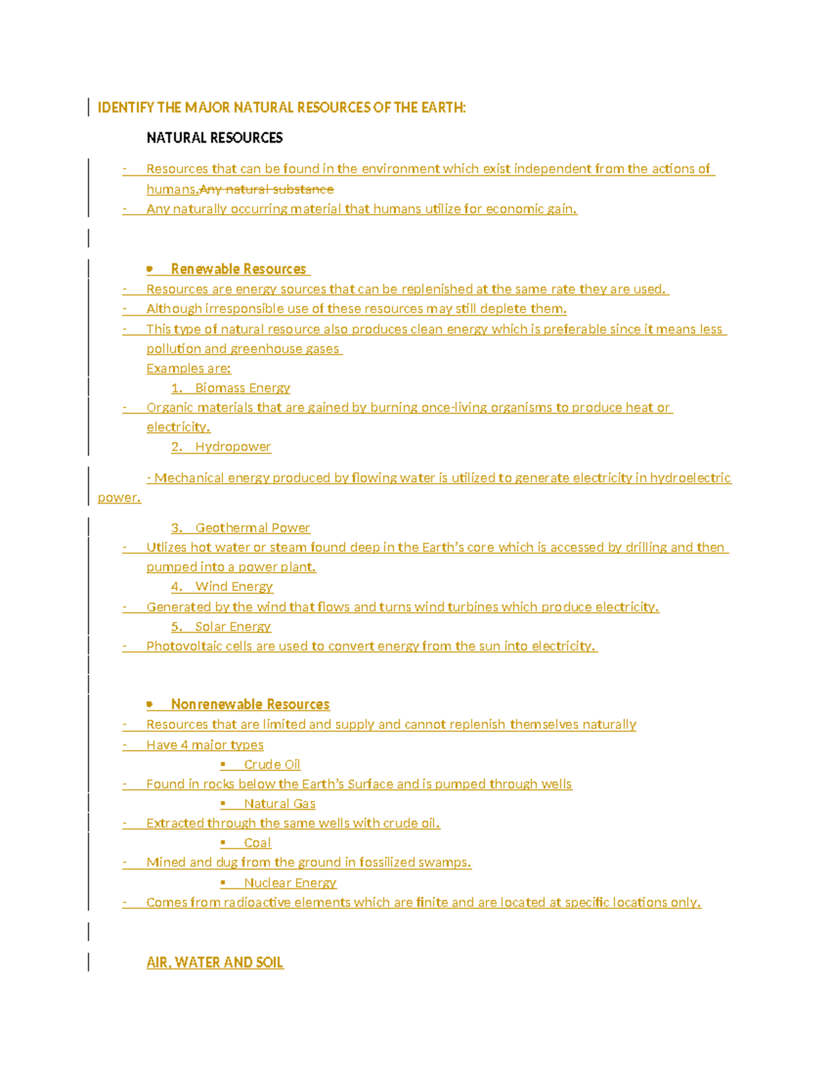 Envisci Report - IDENTIFY THE MAJOR NATURAL RESOURCES OF THE EARTH ...