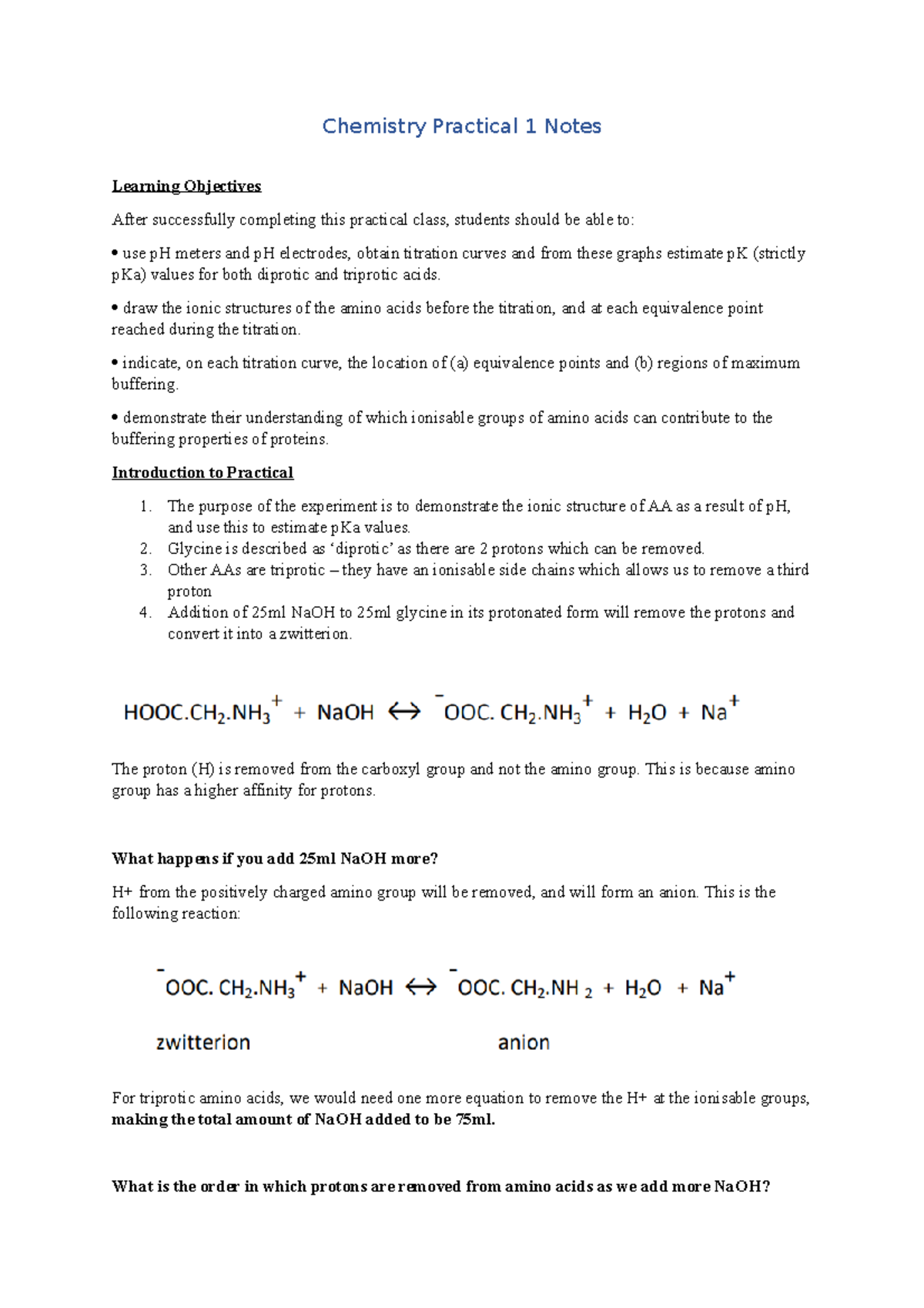Practical 1 4BBY1020 notes - Chemistry Practical 1 Notes Learning ...