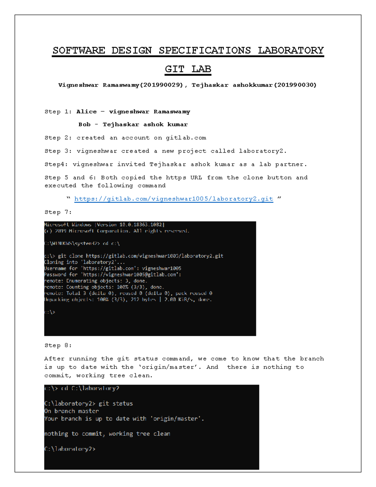 SDSgitlab - git lab - SOFTWARE DESIGN SPECIFICATIONS LABORATORY GIT LAB ...