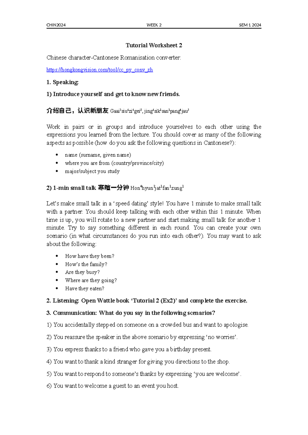 Worksheet for Tutorial 2 - Exercises and Answers - CHIN2024 WEEK 2 SEM ...