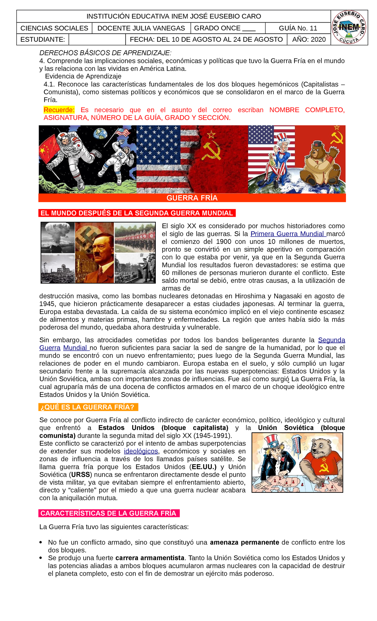 G FRIA - guerra fria - INSTITUCIÓN EDUCATIVA INEM JOSÉ EUSEBIO CARO ...