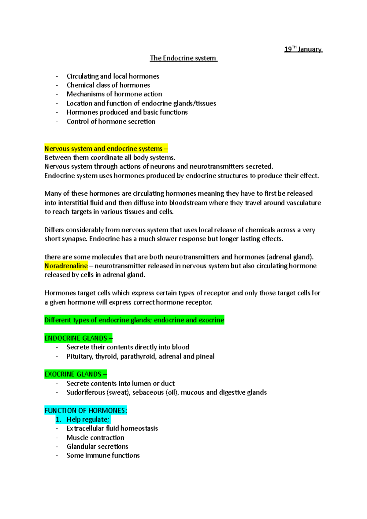 Endocrine system - 19TH January - 19 TH January The Endocrine system ...