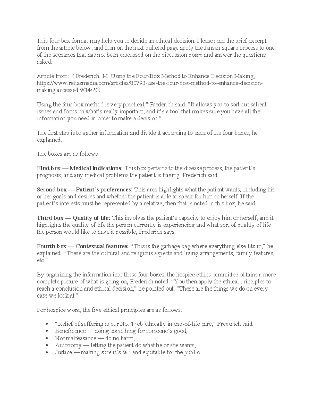 Decision making tool for ethical dilemmas-Jensen's square - This four ...