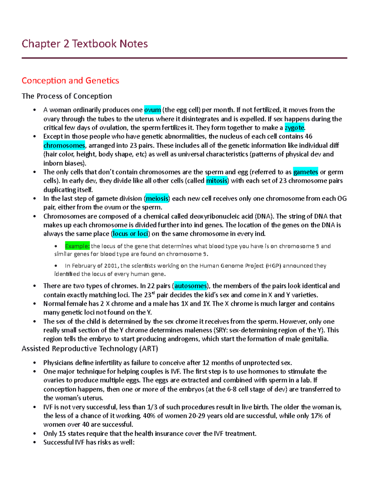 Chapter 2 Textbook Notes - Chapter 2 Textbook Notes Conception and ...
