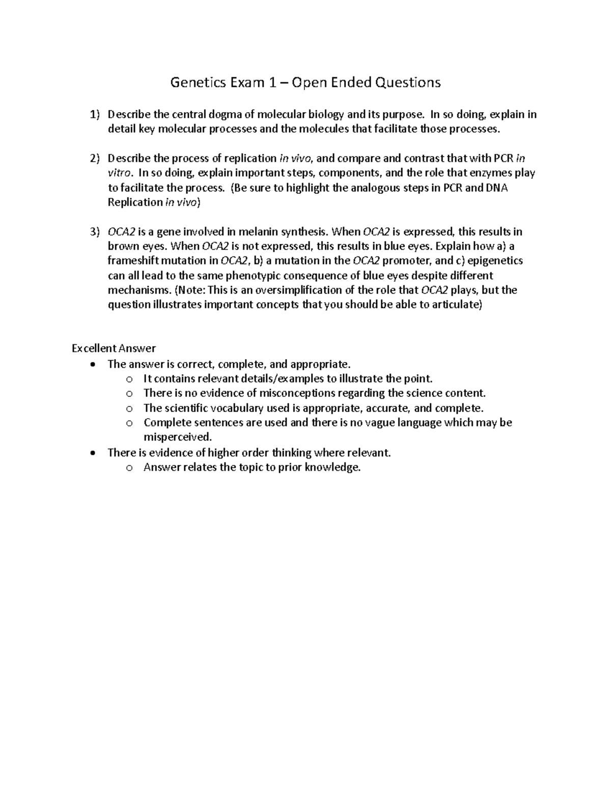 Genetics Exam 1 Open Ended Questions - Genetics Exam 1 – Open Ended ...