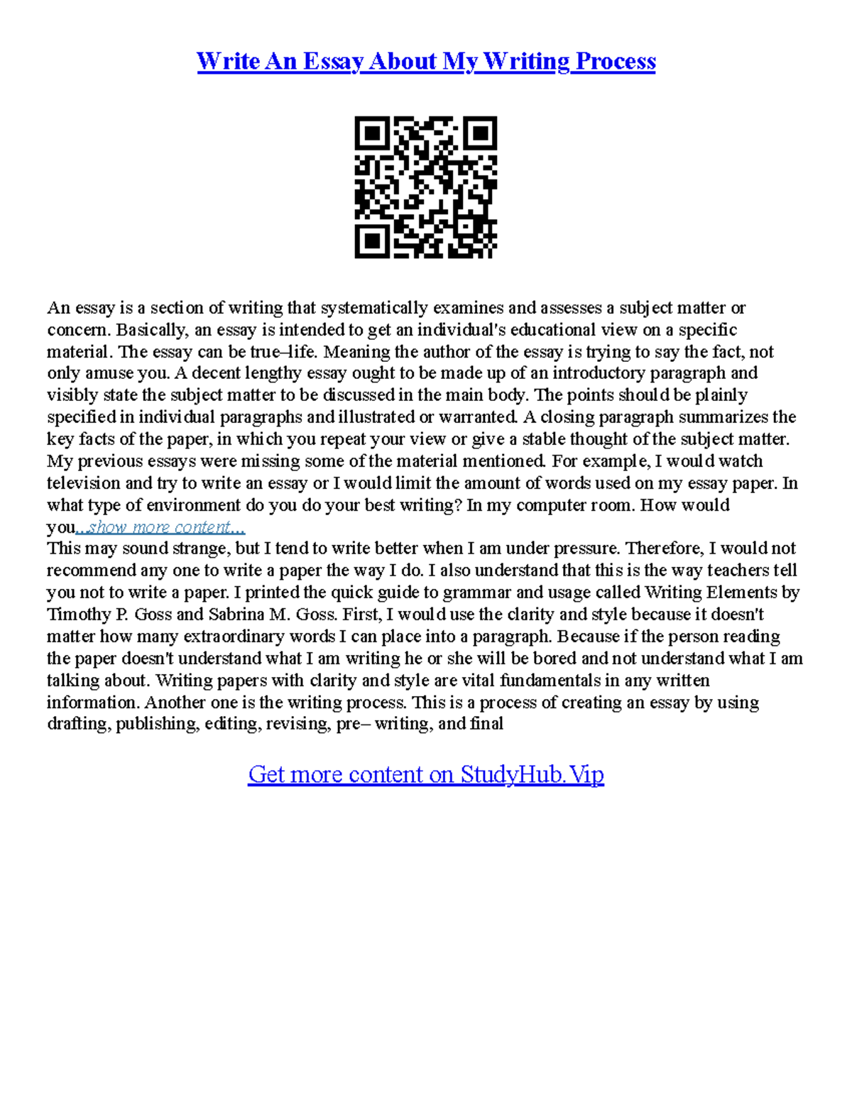 My Writing Process Essay - Basically, an essay is intended to get an ...