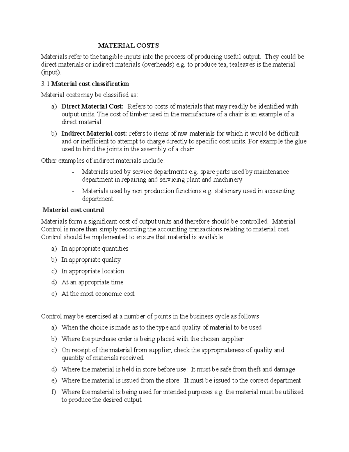 Material cost - BRIEF ORIENTED NOTES FOR FINANCE AND ACCOUNTING ...