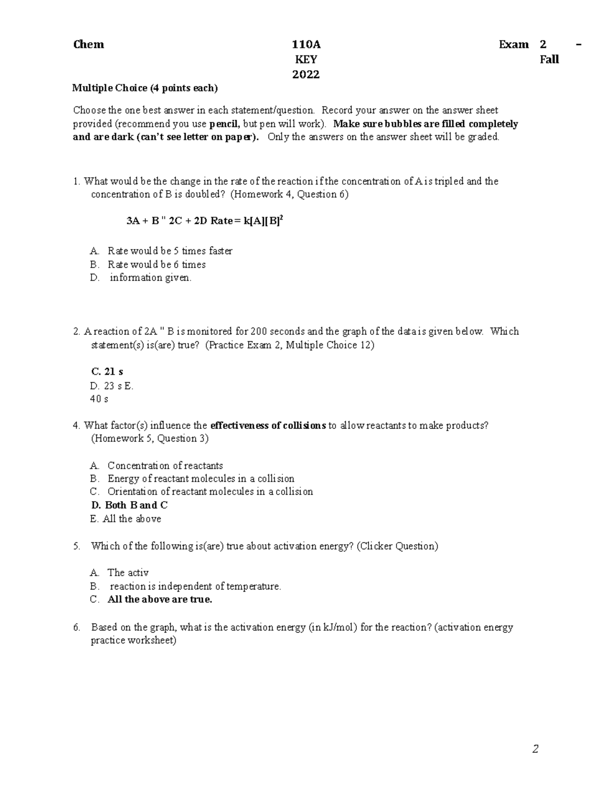 Exam2-110-Fa22-Key (1677 - KEY Fall 2022 Multiple Choice (4 points each ...