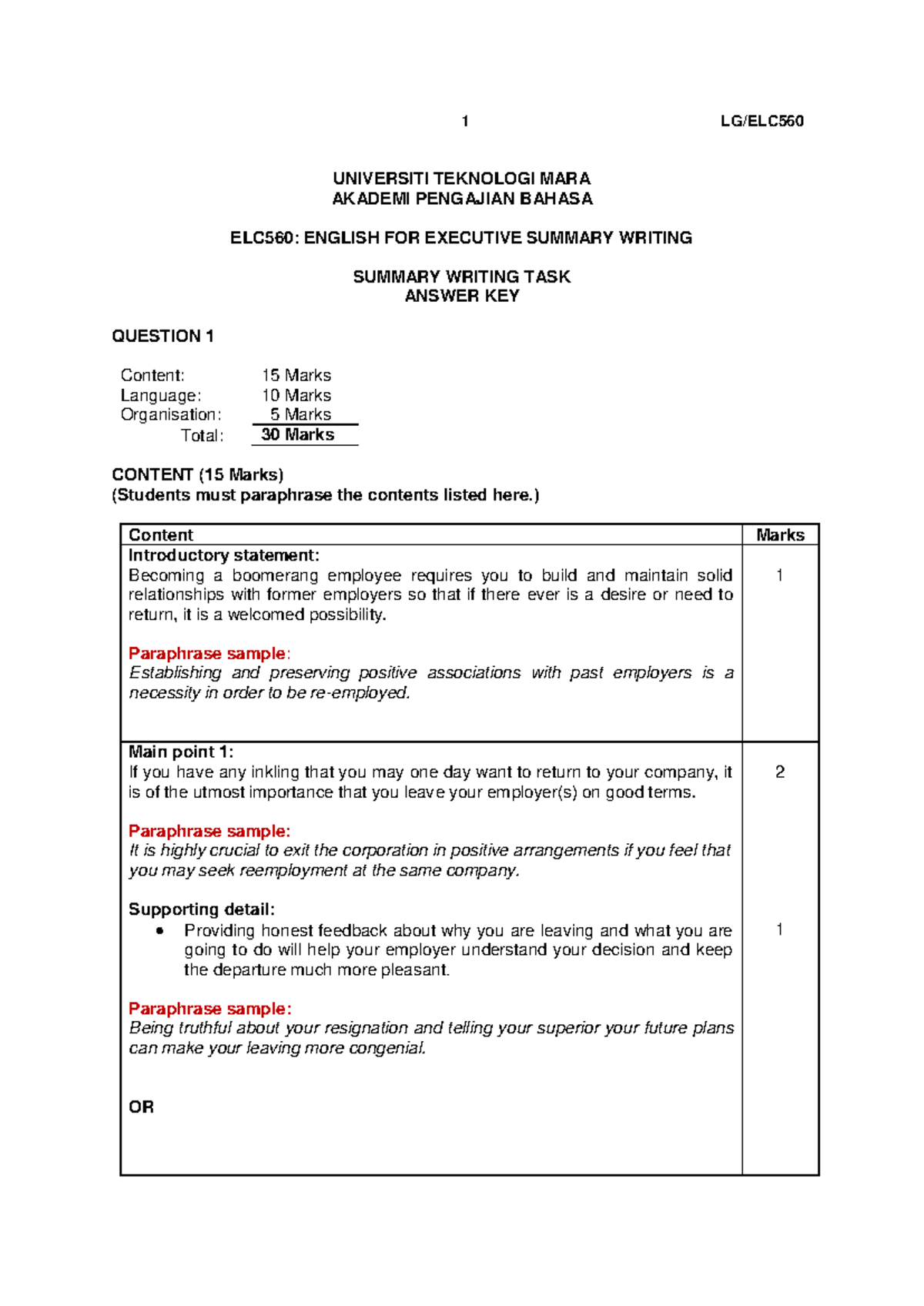 Summary Writing TEST ( Answer KEY) - UNIVERSITI TEKNOLOGI MARA AKADEMI ...