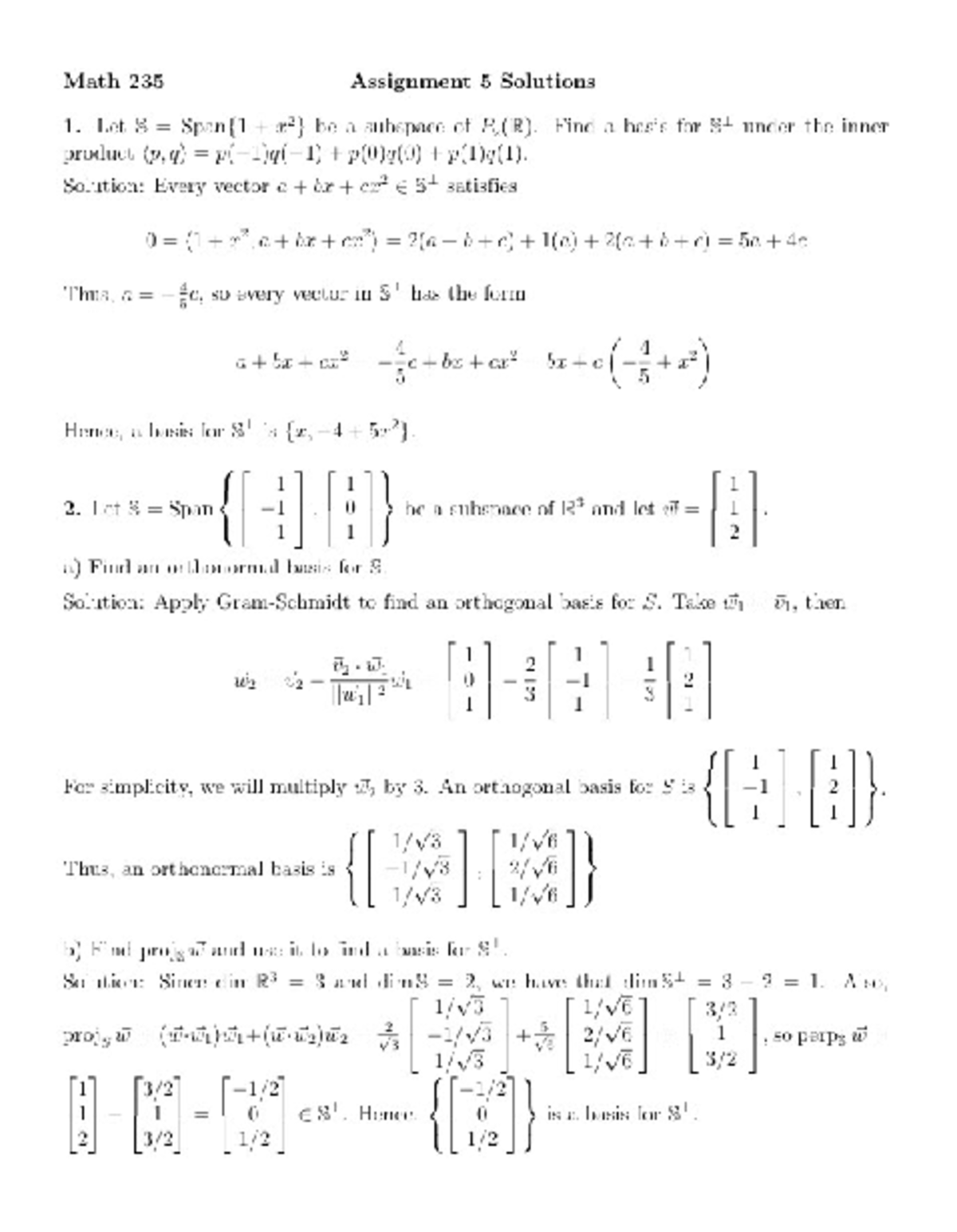 HONORS ALGEBRA MATH 235 Testing Study Guide - Math 235 Assignment 5 ...