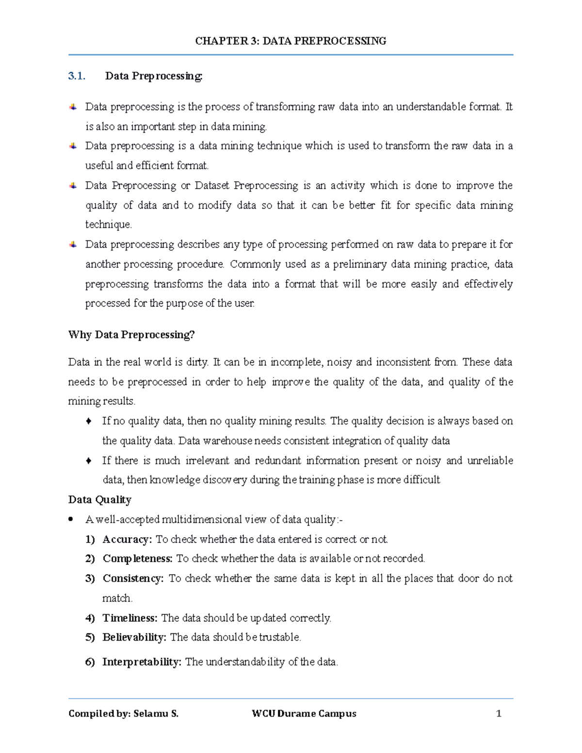 Chapter 3 Data Preprocessing Data Preprocessing Data Preprocessing Is The Process Of 1213