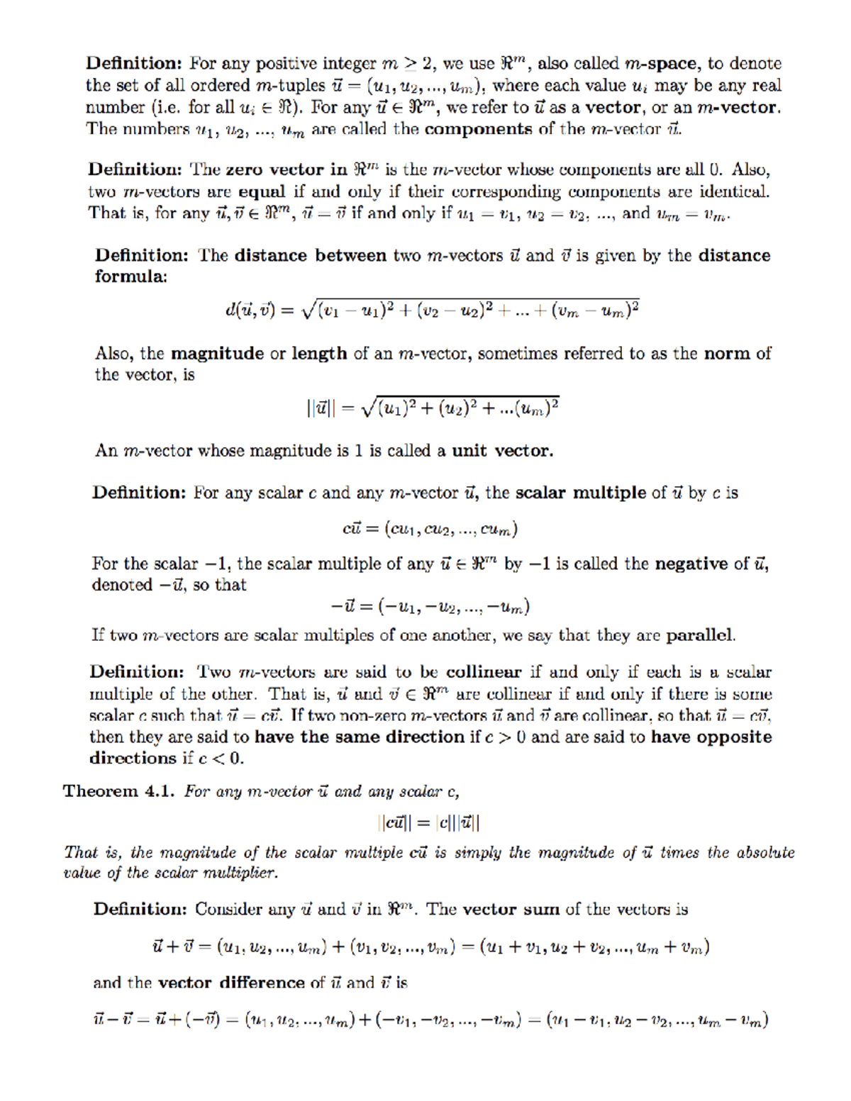 Math 1229 Section 2.1 Definitions/Theorems - MATH1229A - LINES IN ℜ m ...