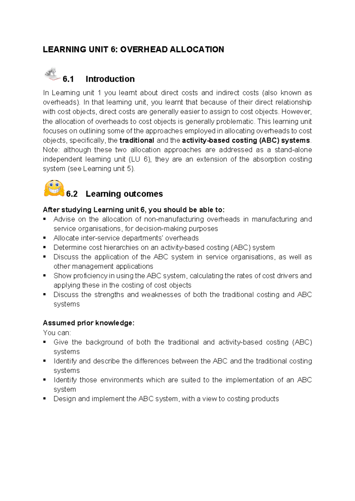 Learning unit 6 Overhead Allocation PDF - LEARNING UNIT 6: OVERHEAD ALLOCATION 6 Introduction In ...