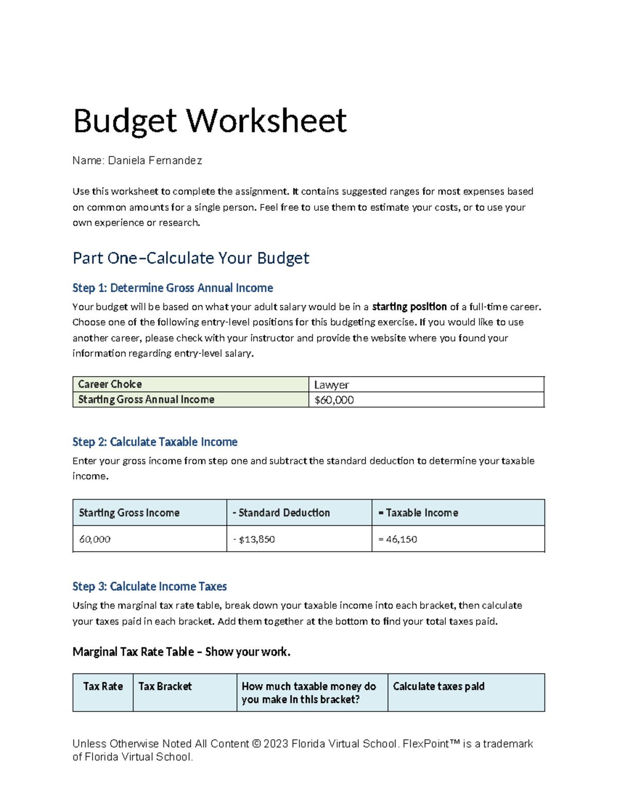 Budget worksheet 20234 - Budget Worksheet Name: Daniela Fernandez Use ...