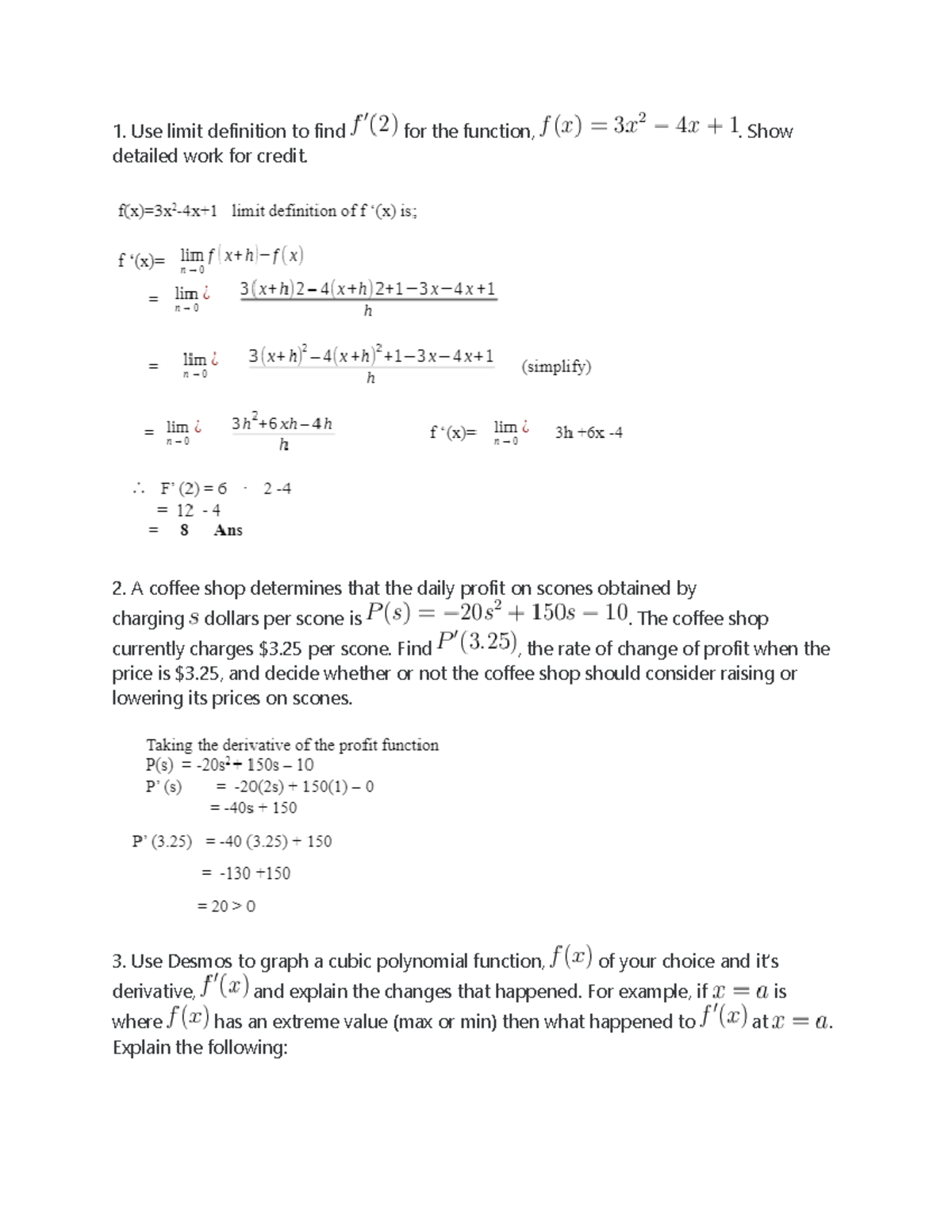Programming Assignment Unit 3 Use Limit Definition To Find For The