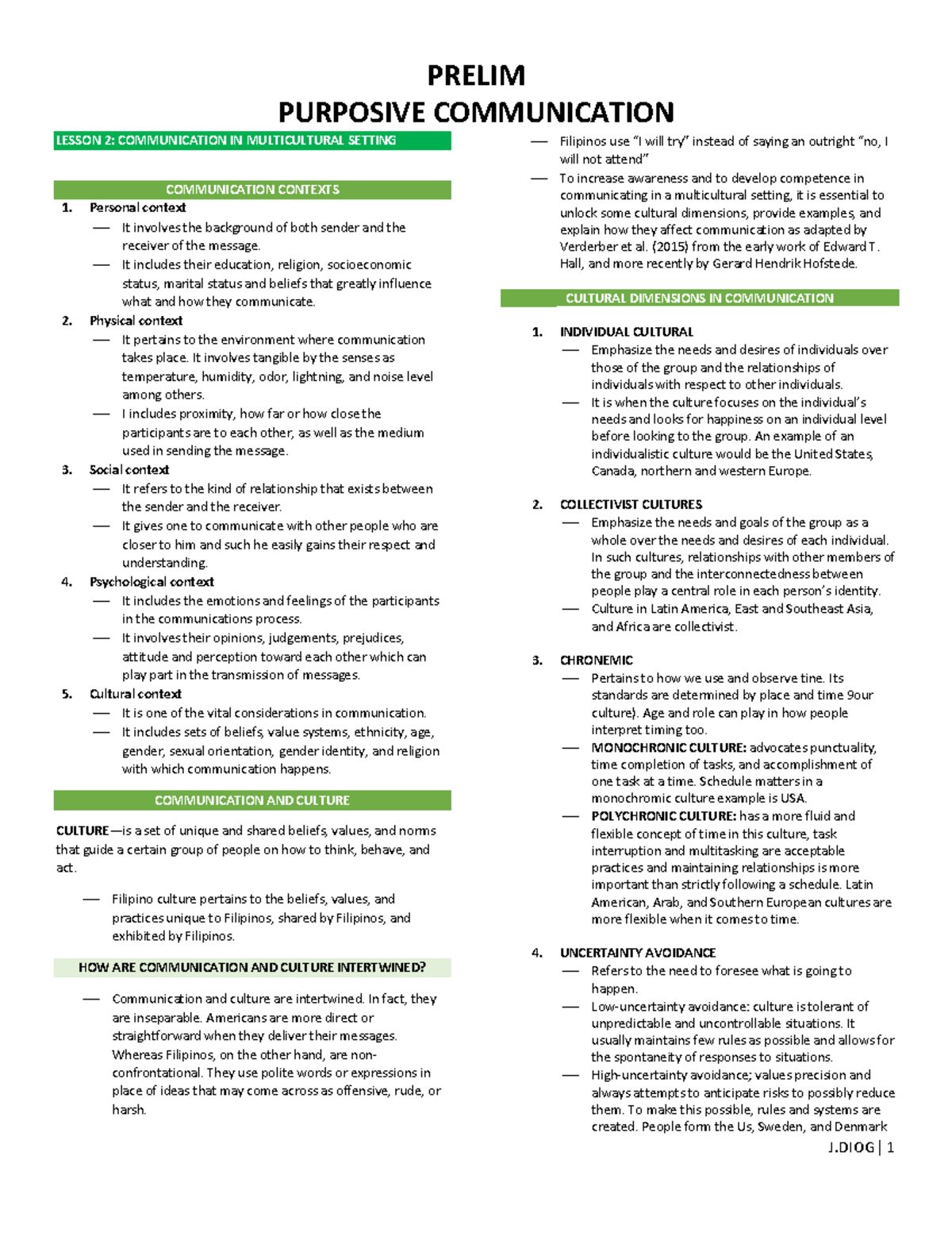 1YR 2 SEM Prelim- Purcom 1-5 - PURPOSIVE COMMUNICATION LESSON 2: COMMUNICATION IN MULTICULTURAL ...