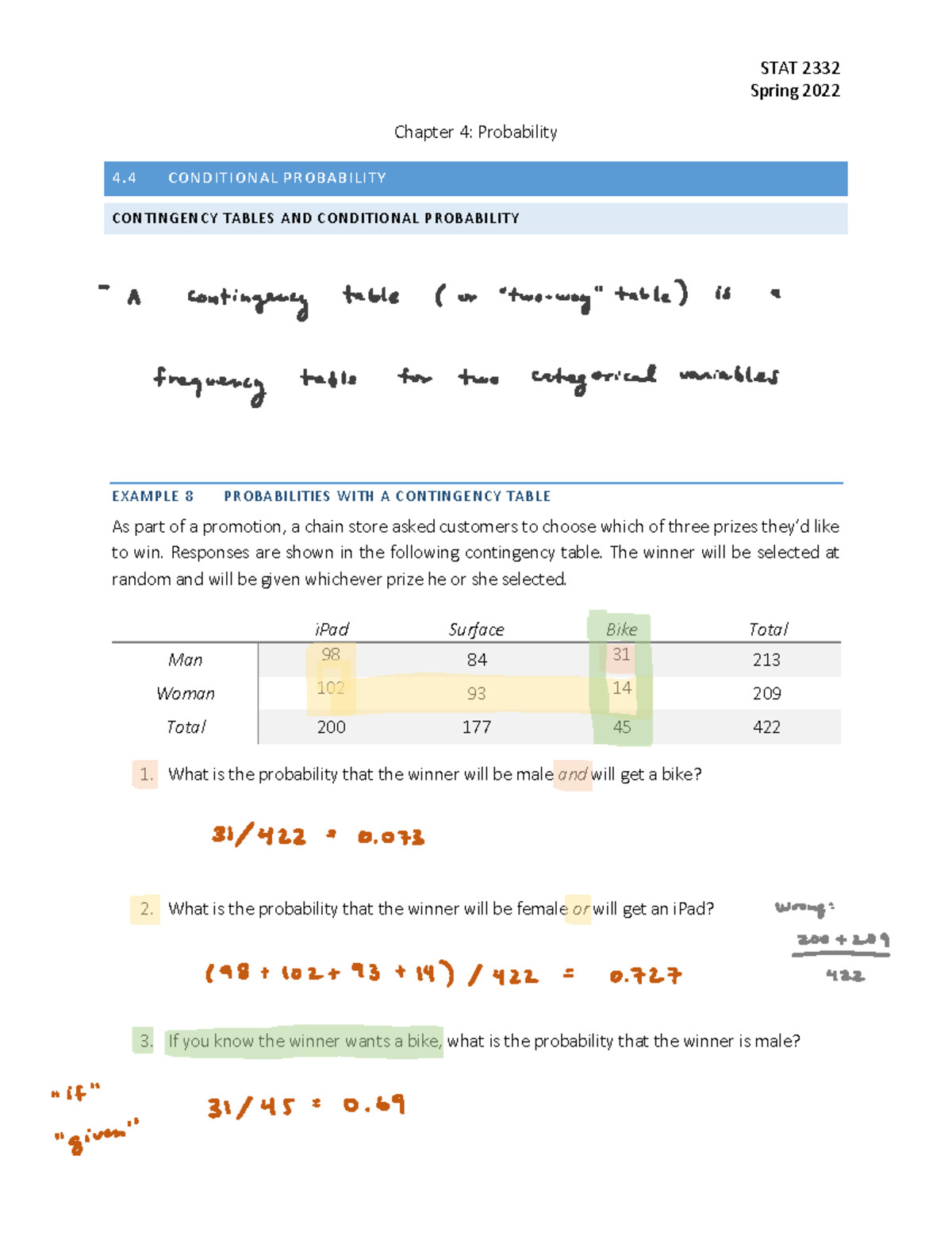 Chapter 4 (2 of 2) - Spring 2022 Chapter 4: Probability 4 .4 COND ...