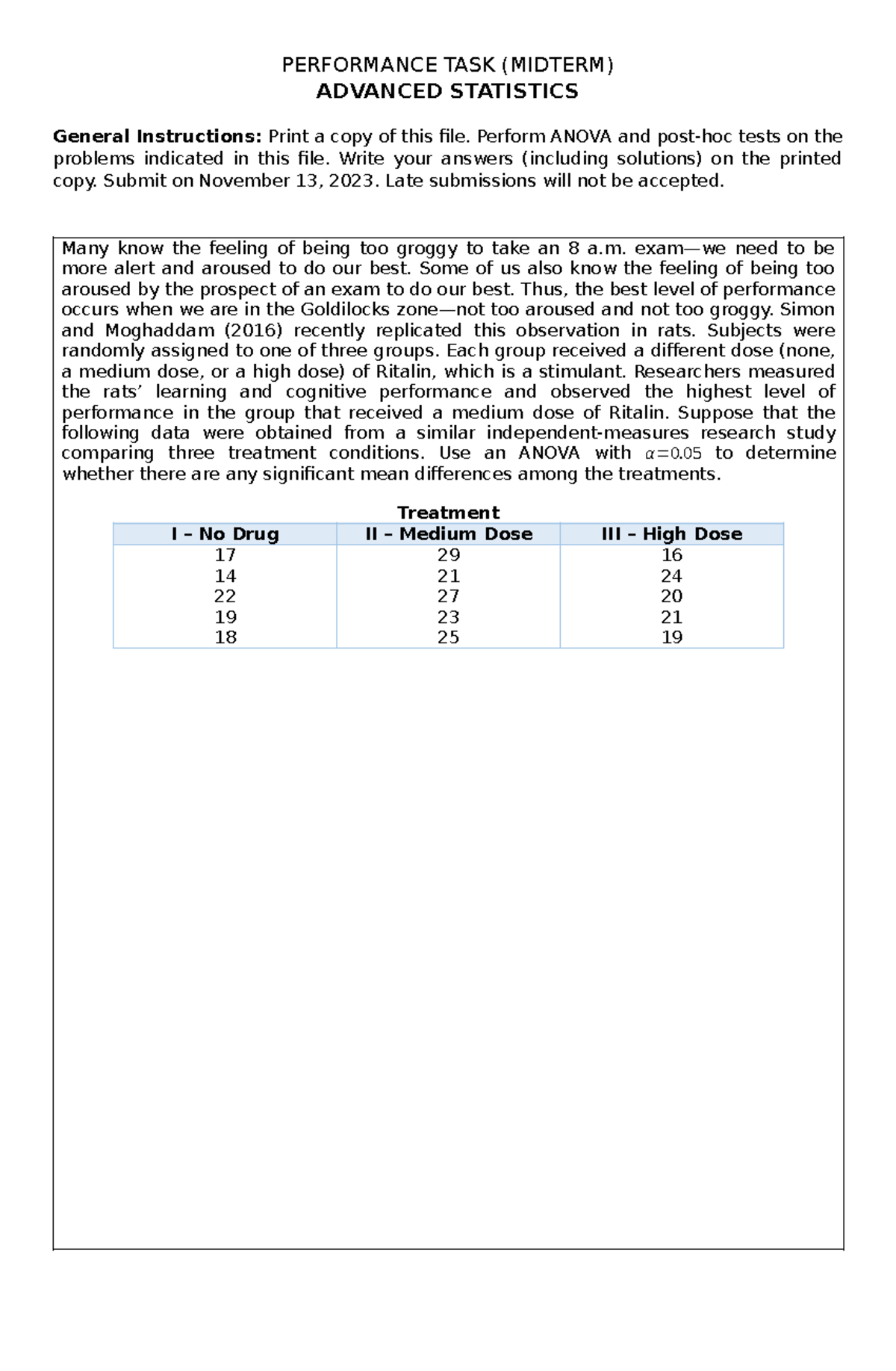 Midterm PT Advanced Statistics - PERFORMANCE TASK (MIDTERM) ADVANCED ...