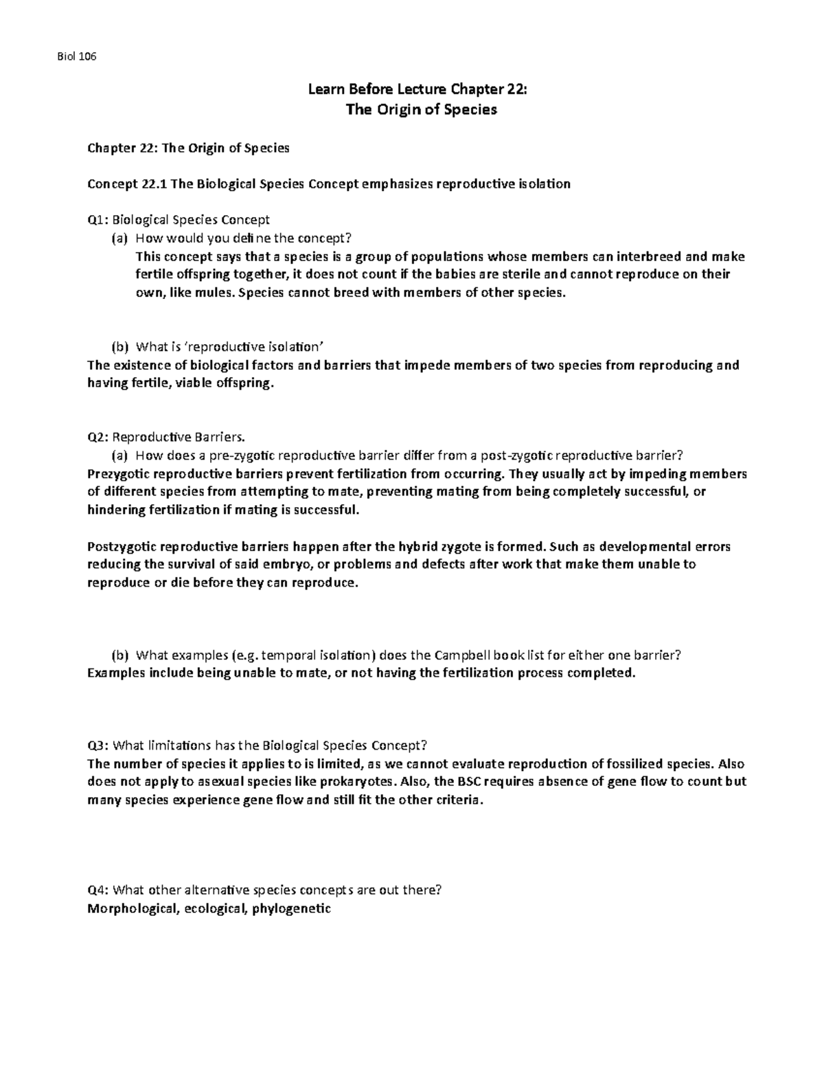 biology learn before lecture assignment - Biol 106 Learn Before Lecture ...