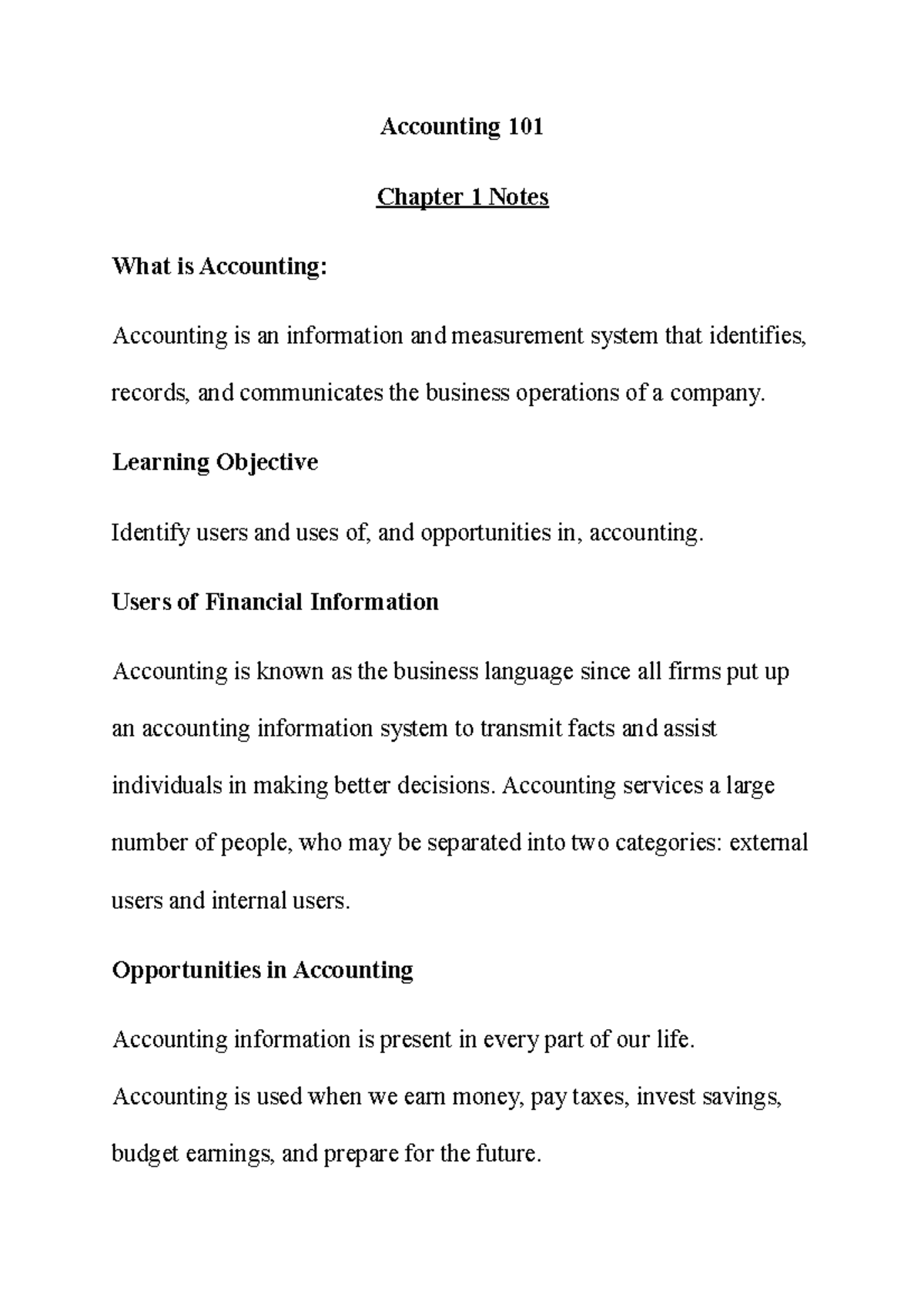 Chap1Acct101N1 - These are the notes for the chapter one. - Accounting ...