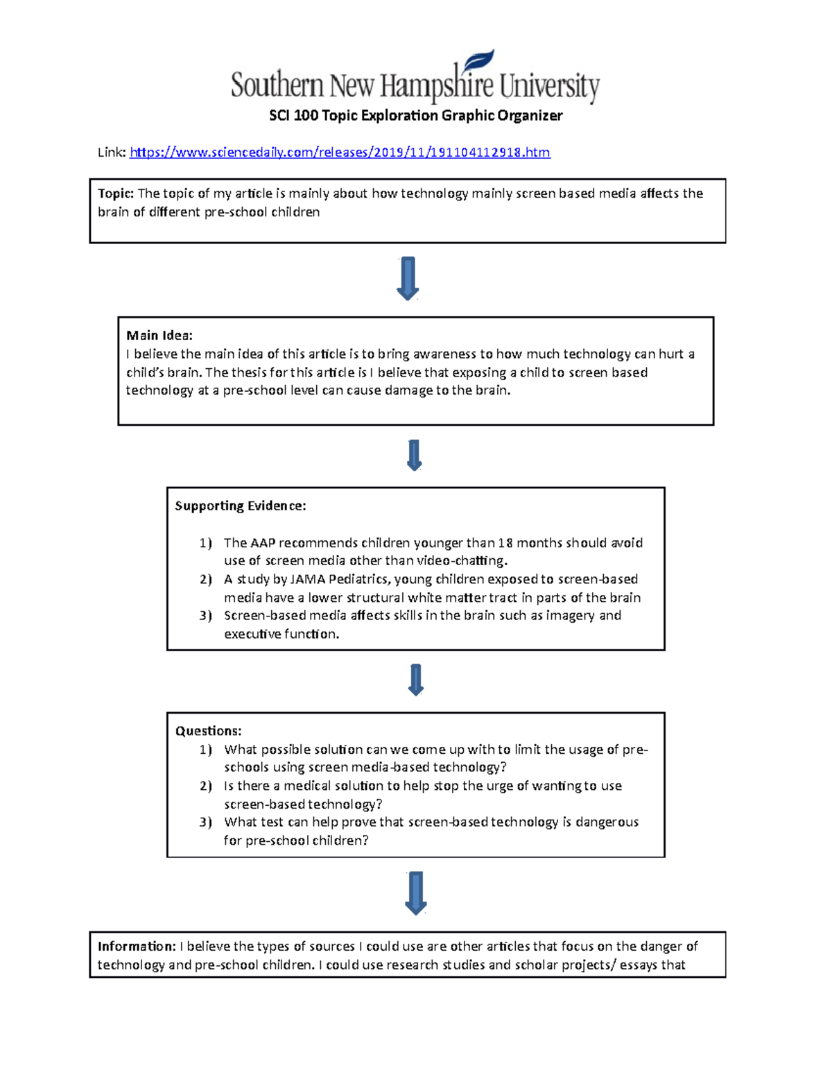 Sci100 Topic Exploration Graphic Organizer Project - SCI 100 Topic ...