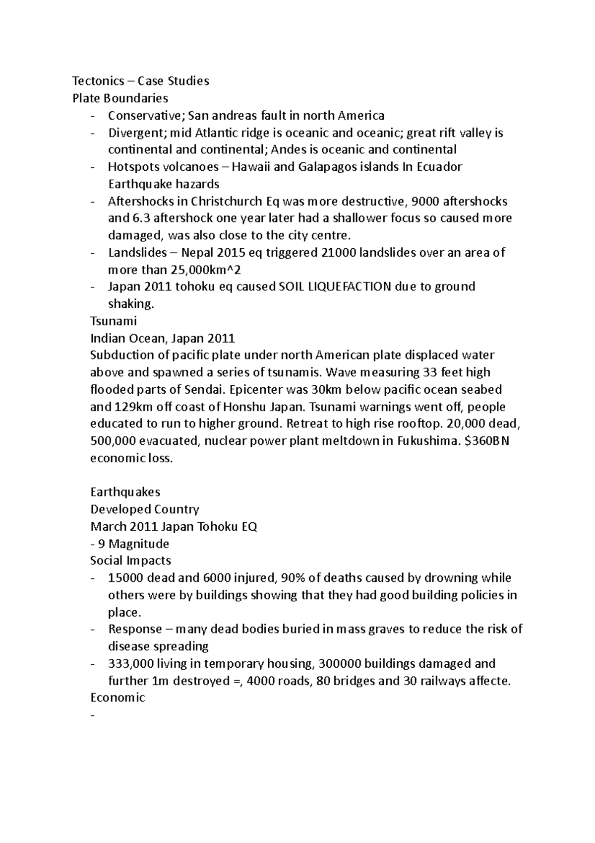 Case studies - Tectonics – Case Studies Plate Boundaries - Conservative ...