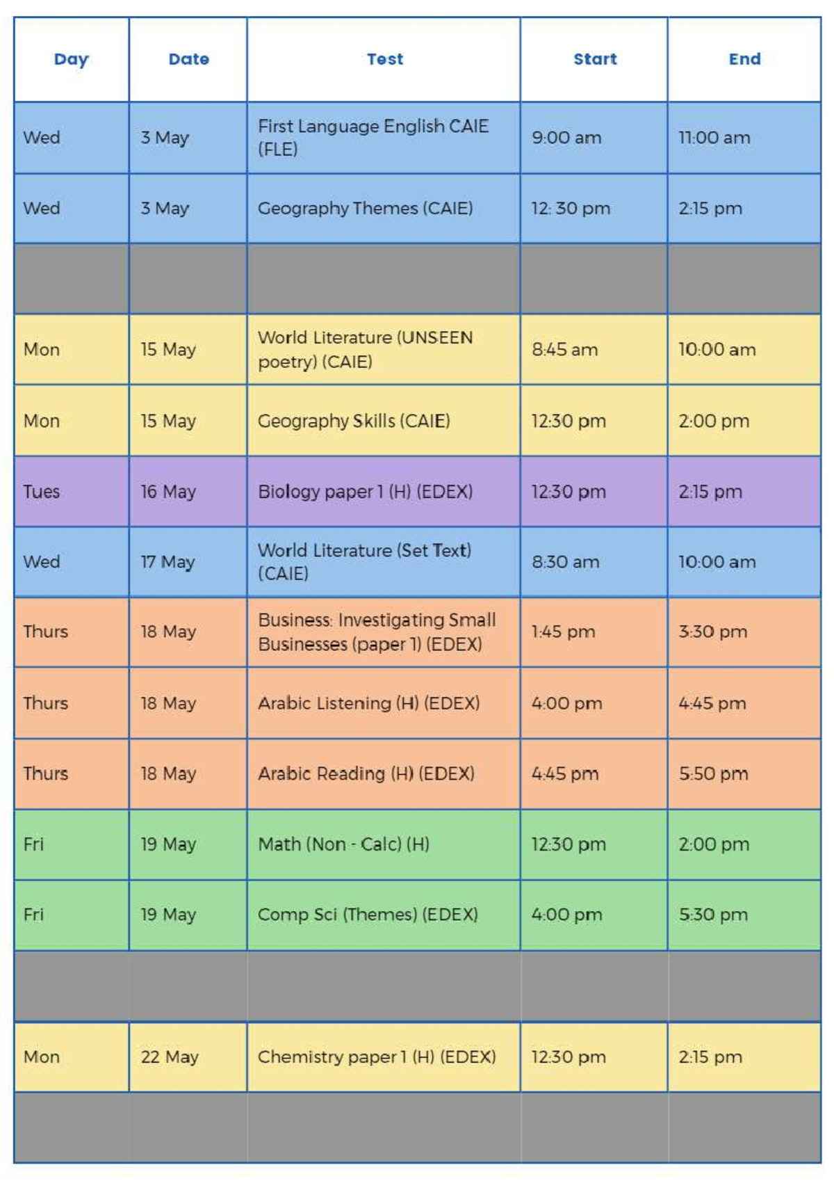GCSE Timetable Final - Operations Management - Studocu