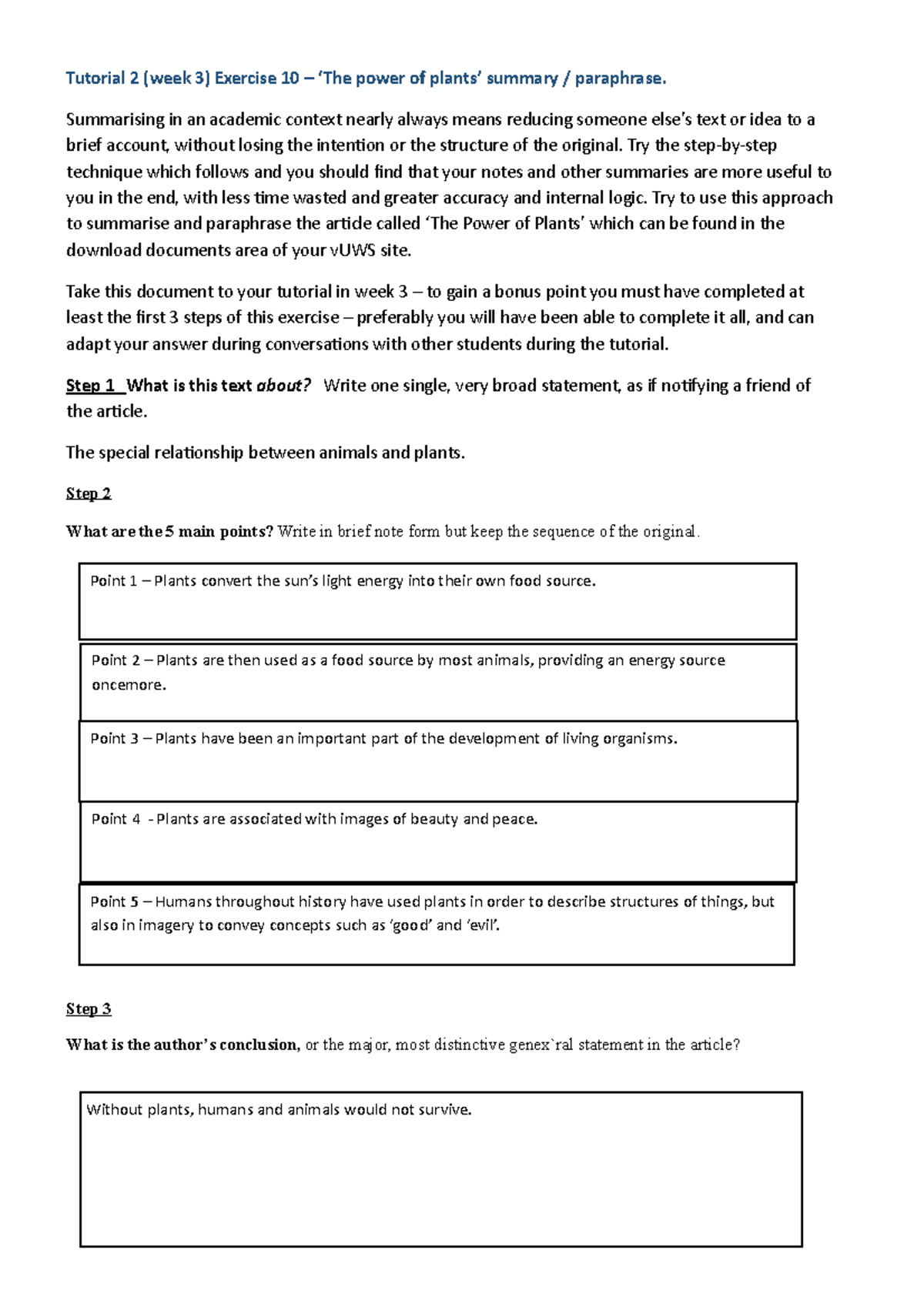 Scientic Lit Wk3 Paraphrasing Tutorial Complete - Tutorial 2 (week 3) Exercise 10 – ‘The power ...