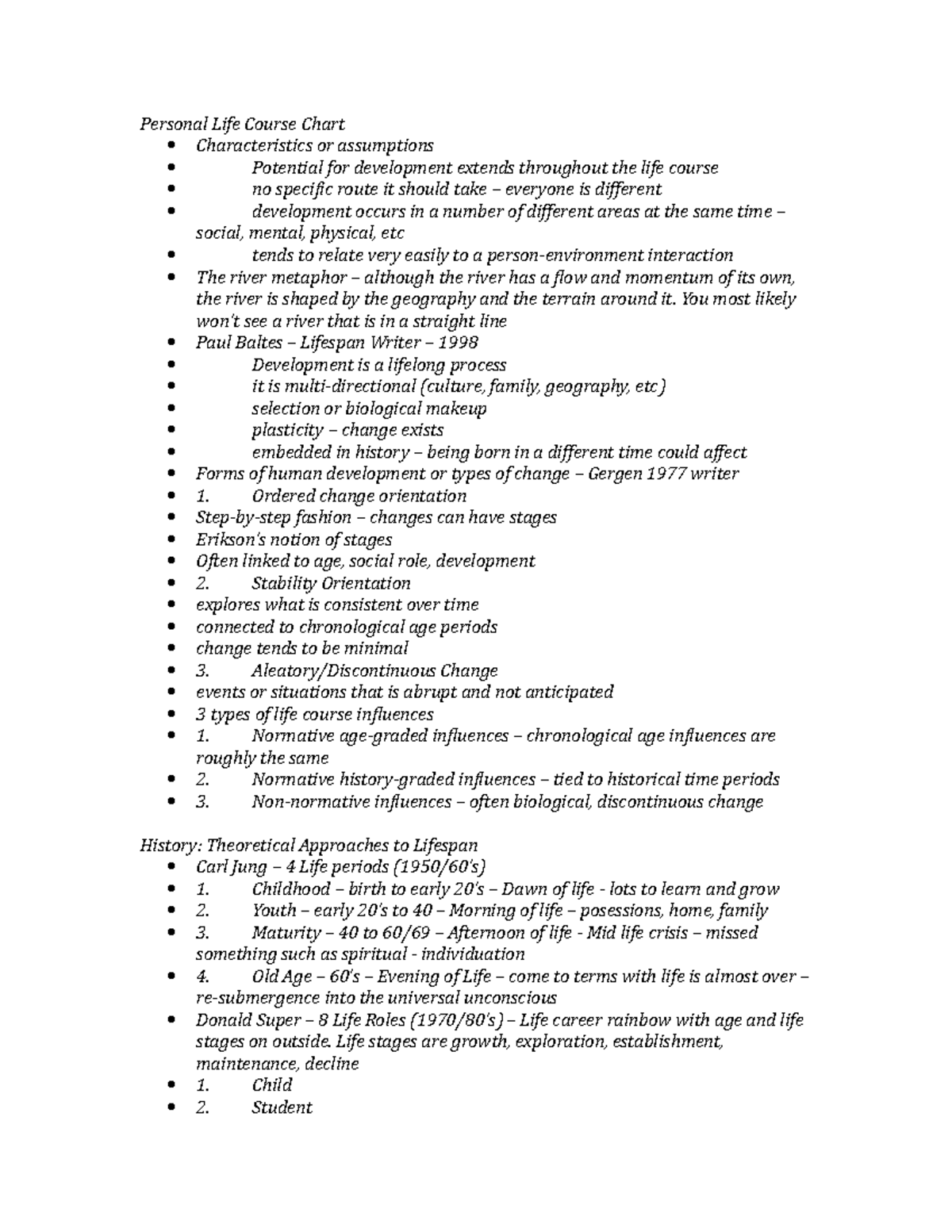 Basic Summary of Topics - Personal Life Course Chart Characteristics or ...