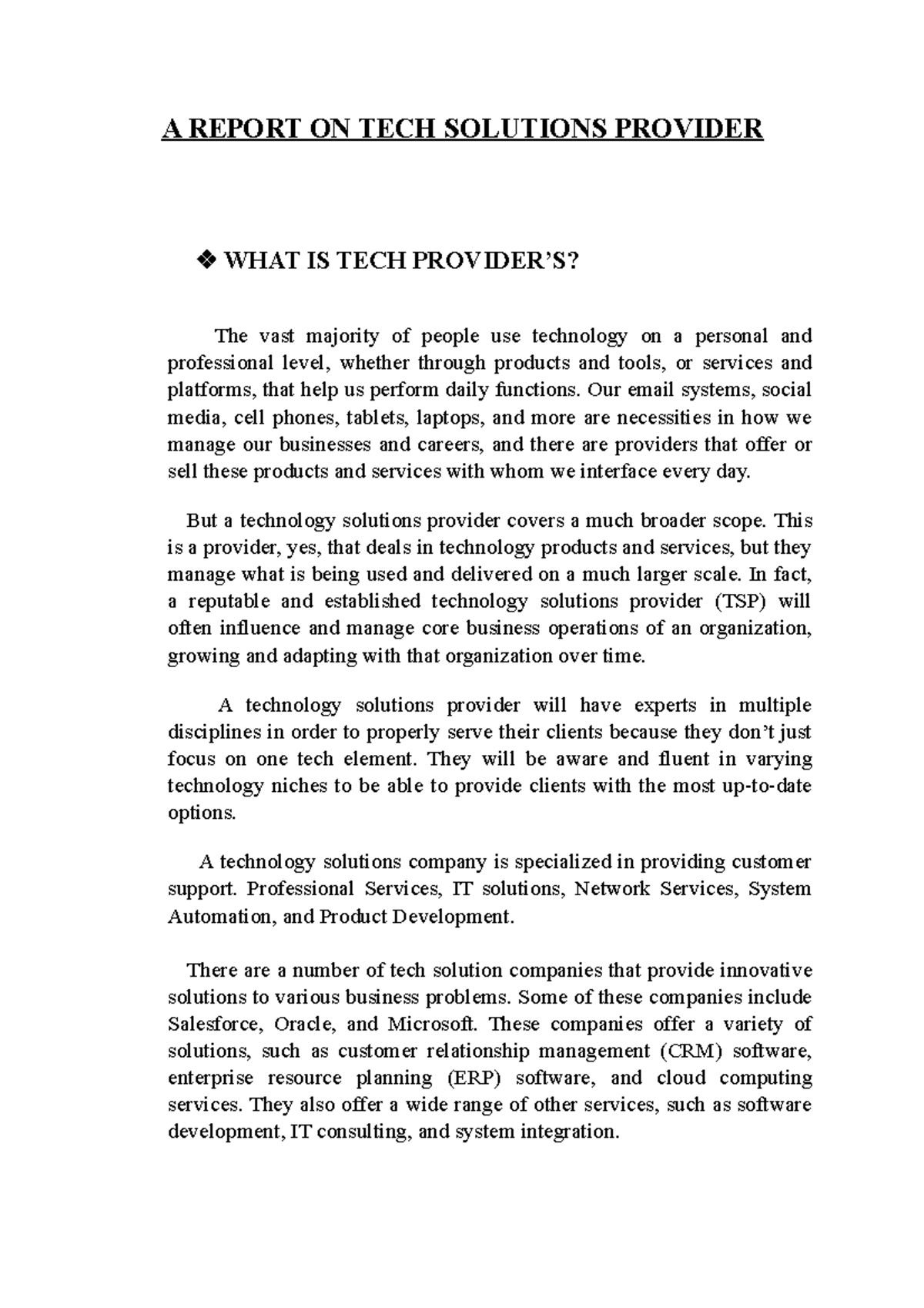 A Report ON TECH Solutions Provider prem - A REPORT ON TECH SOLUTIONS ...