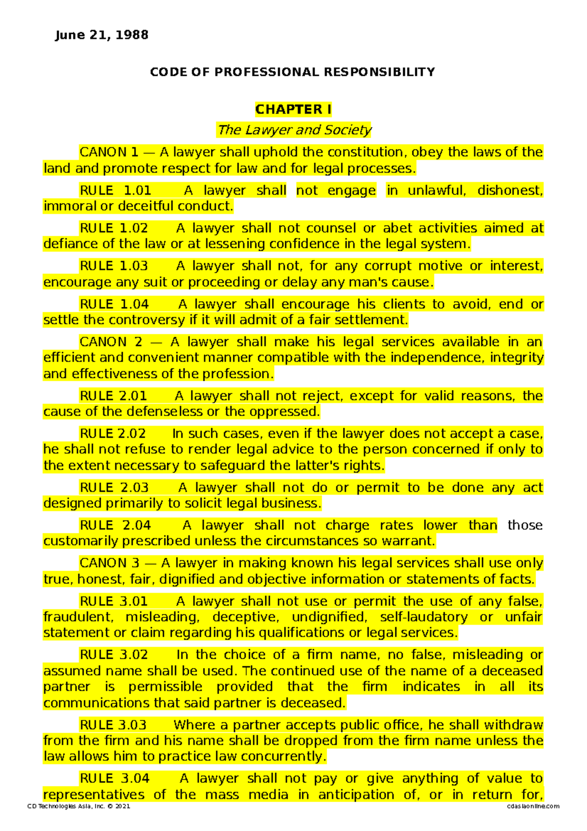 CPR - code of prof resp - June 21, 1988 CODE OF PROFESSIONAL ...