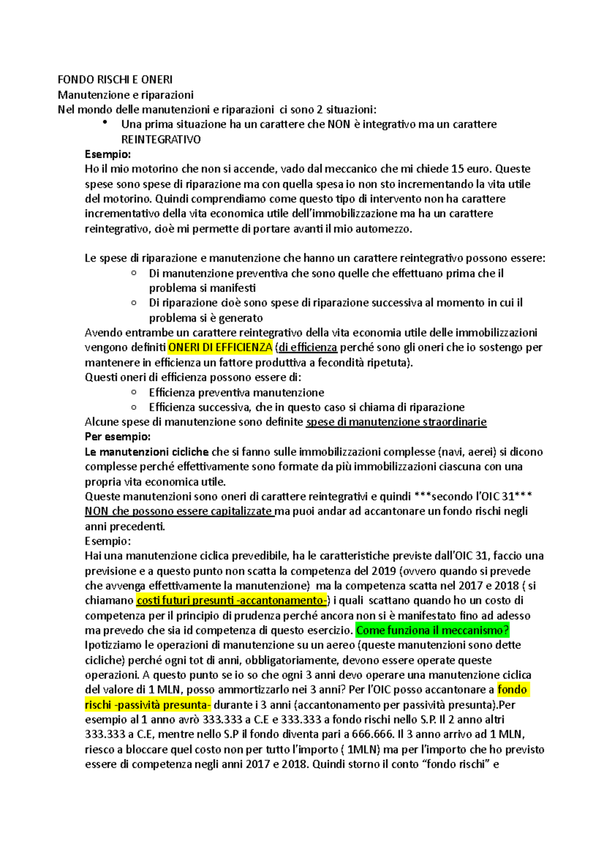 Fondo Rischi E Oneri - FONDO RISCHI E ONERI Manutenzione e riparazioni Nel mondo delle ...