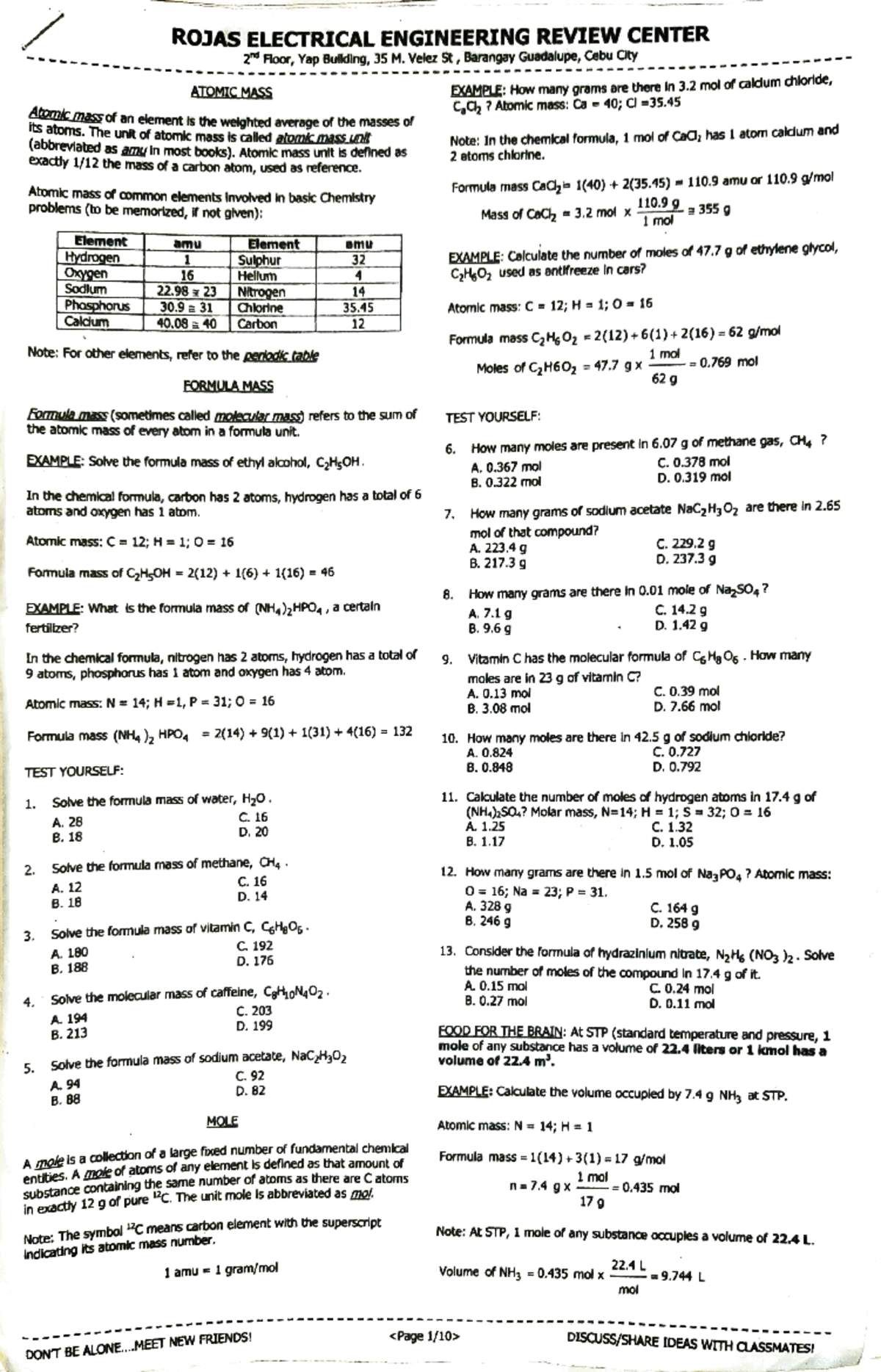 ESAS Chemistry - ROJAS ELECTRICAL ENGINEERING REVIEW CENTER 2 Floor ...