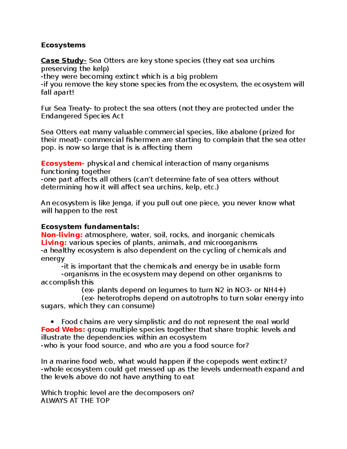 Ecosystems - Ecosystems Case Study- Sea Otters are key stone species ...