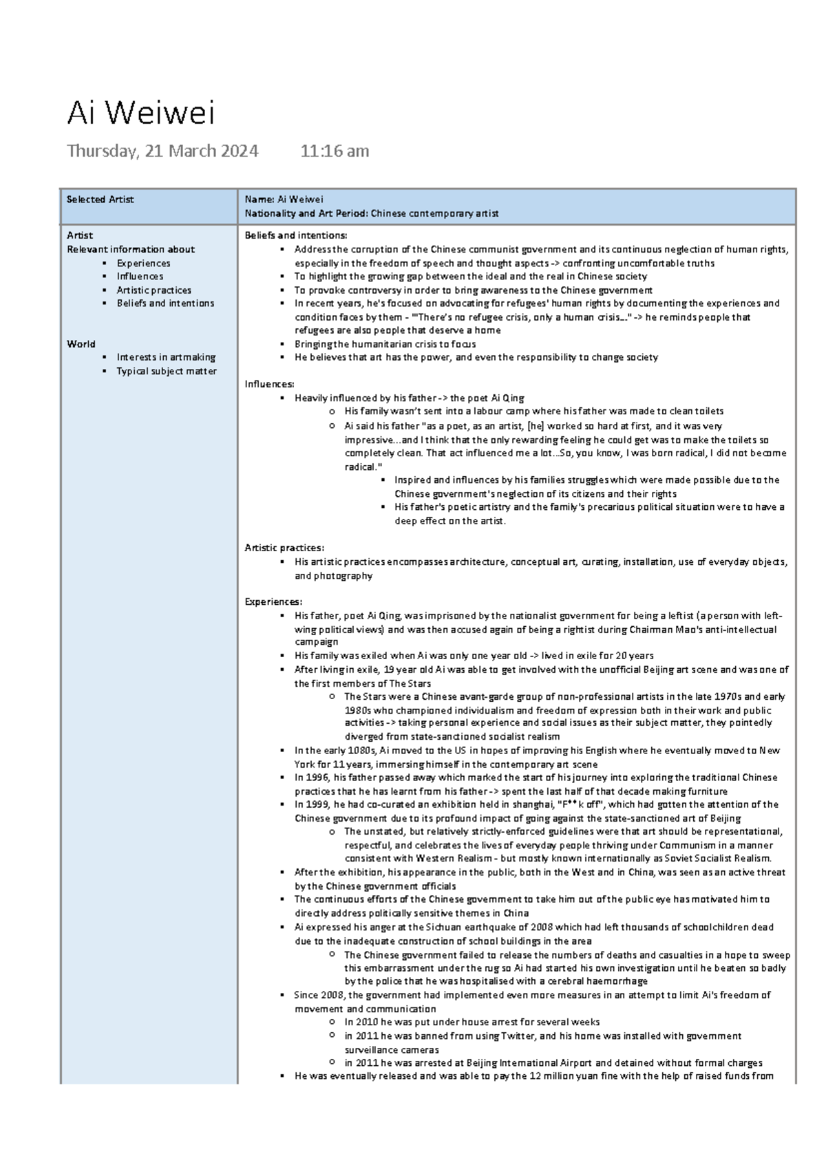Ai Weiwei case study - hsc visual arts - Selected Artist Name: Ai ...