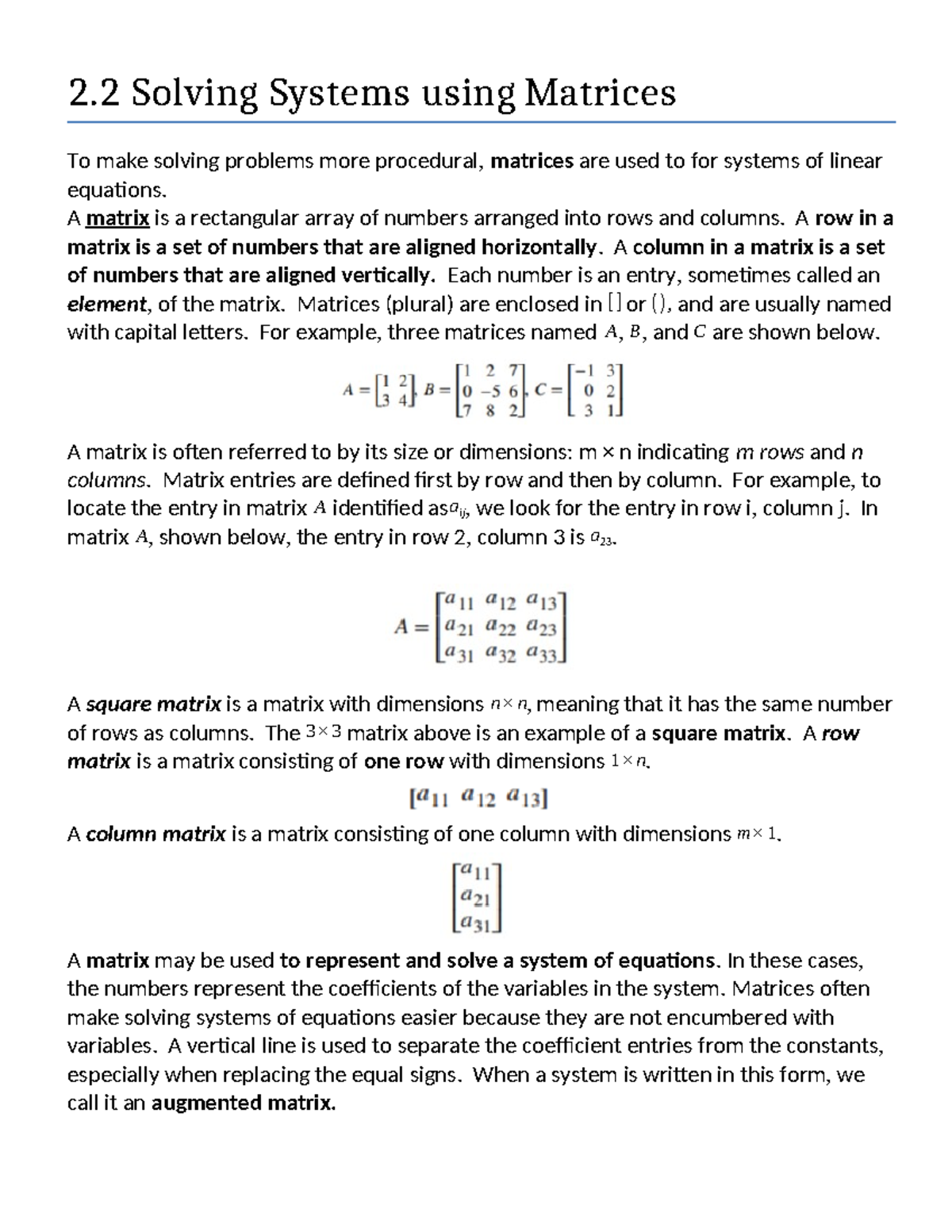 2.2 Solving Systems using Matrices ( Accessible) - Tagged - 2 Solving Systems using Matrices To ...