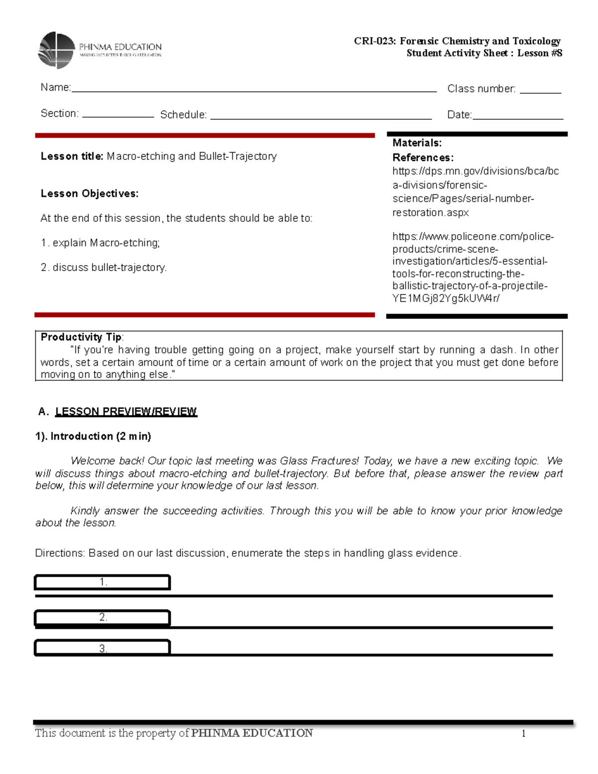 SAS #8 CRI 023 - scc - CRI-023: Forensic Chemistry and Toxicology ...