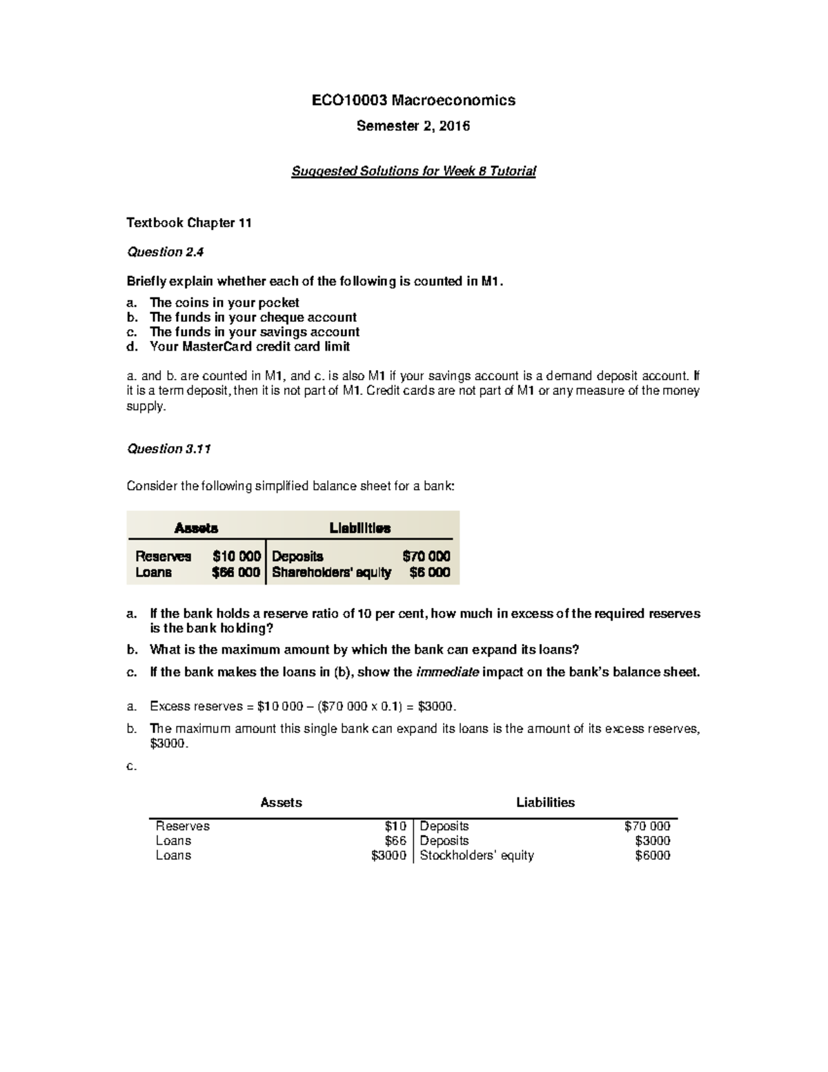 Suggested Solutions for Week 8 Tutorial - ECO10003 Macroeconomics ...