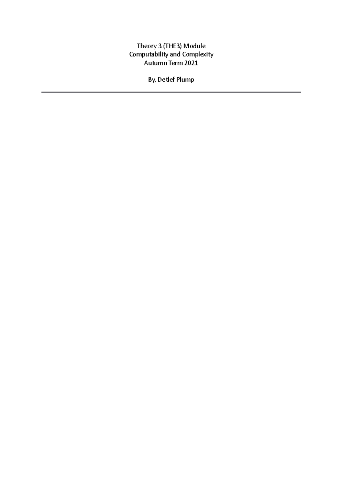 Turing Machine Lecture Notes 2 Theory 3 The3 Module Computability And Complexity Autumn 9522