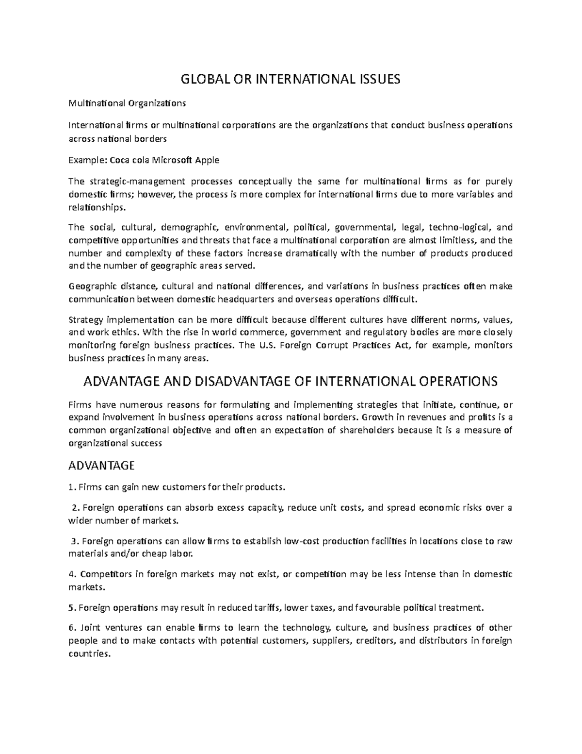 Global OR International Issues - GLOBAL OR INTERNATIONAL ISSUES ...