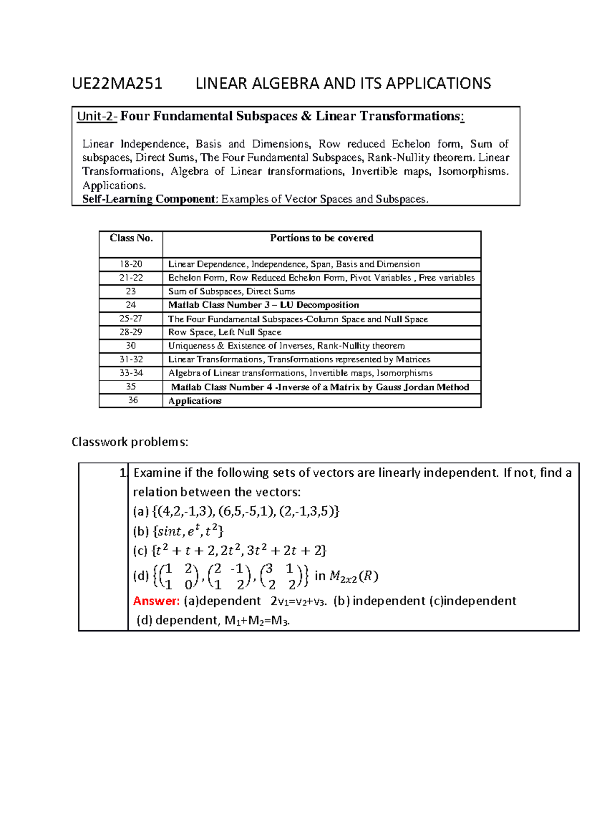 Unit 2-classwork - Questions - UE22MA251 LINEAR ALGEBRA AND ITS ...