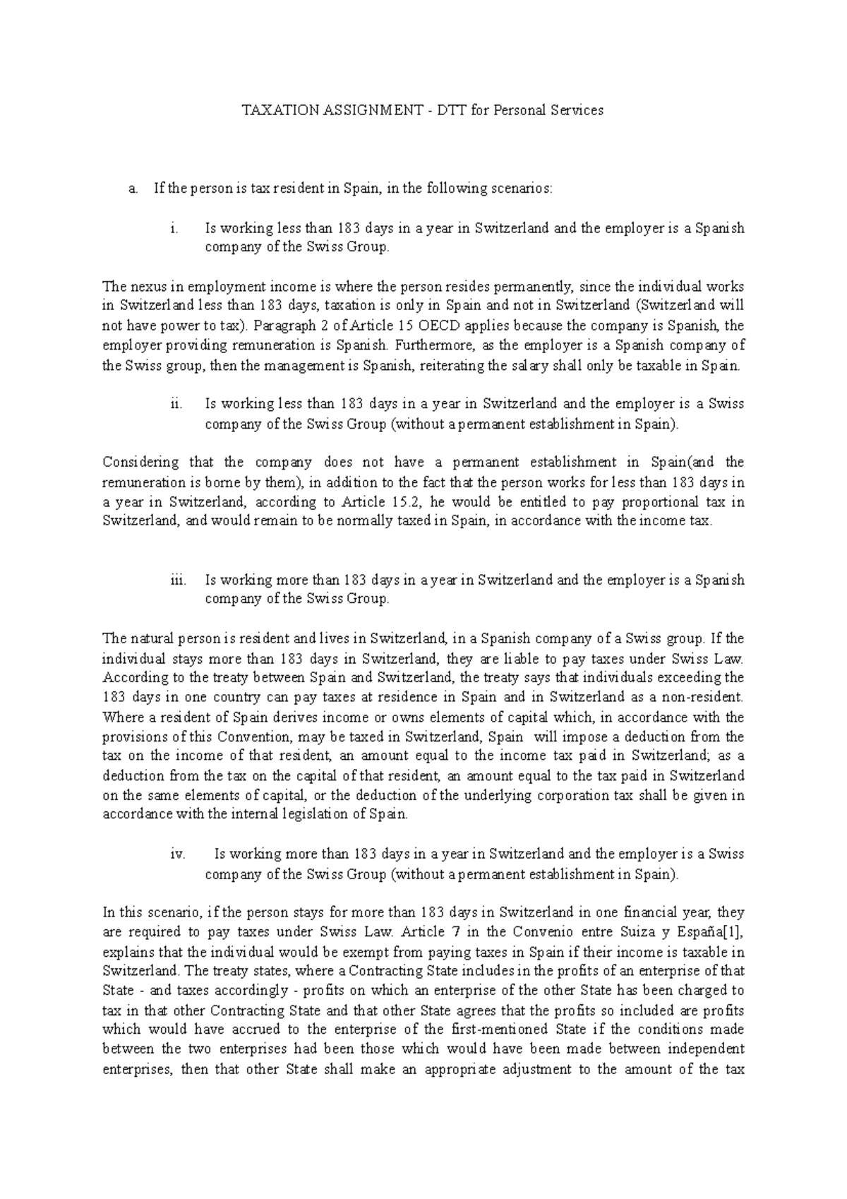 Taxation Assignment, Case Study - TAXATION ASSIGNMENT - DTT for ...
