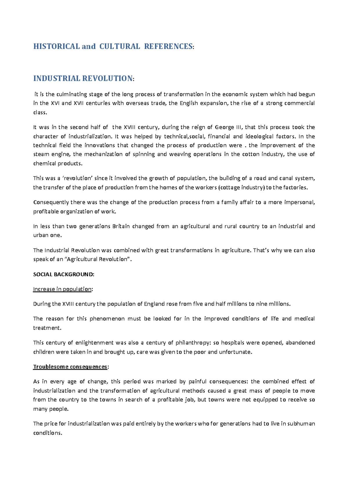 Culturalreferences - lettura - HISTORICAL and CULTURAL REFERENCES ...