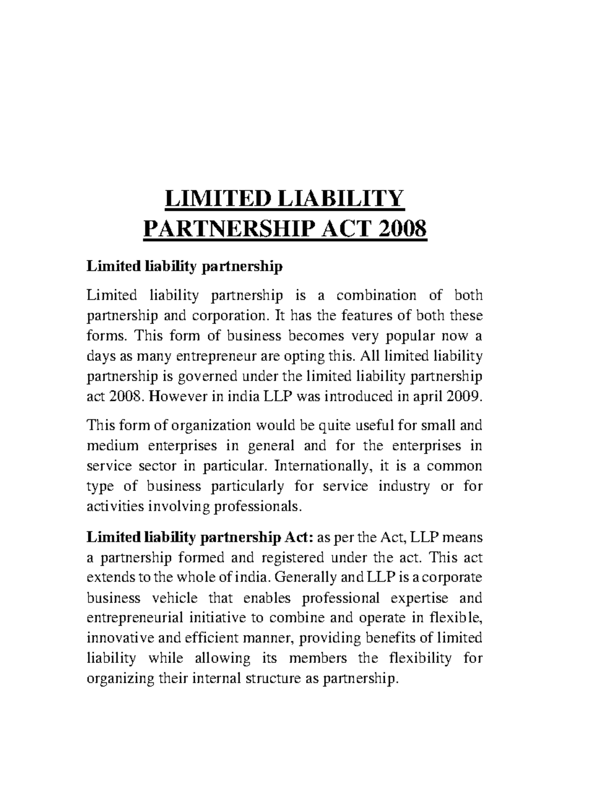 Limited Liability Partnership ACT 2008 - LIMITED LIABILITY PARTNERSHIP ...