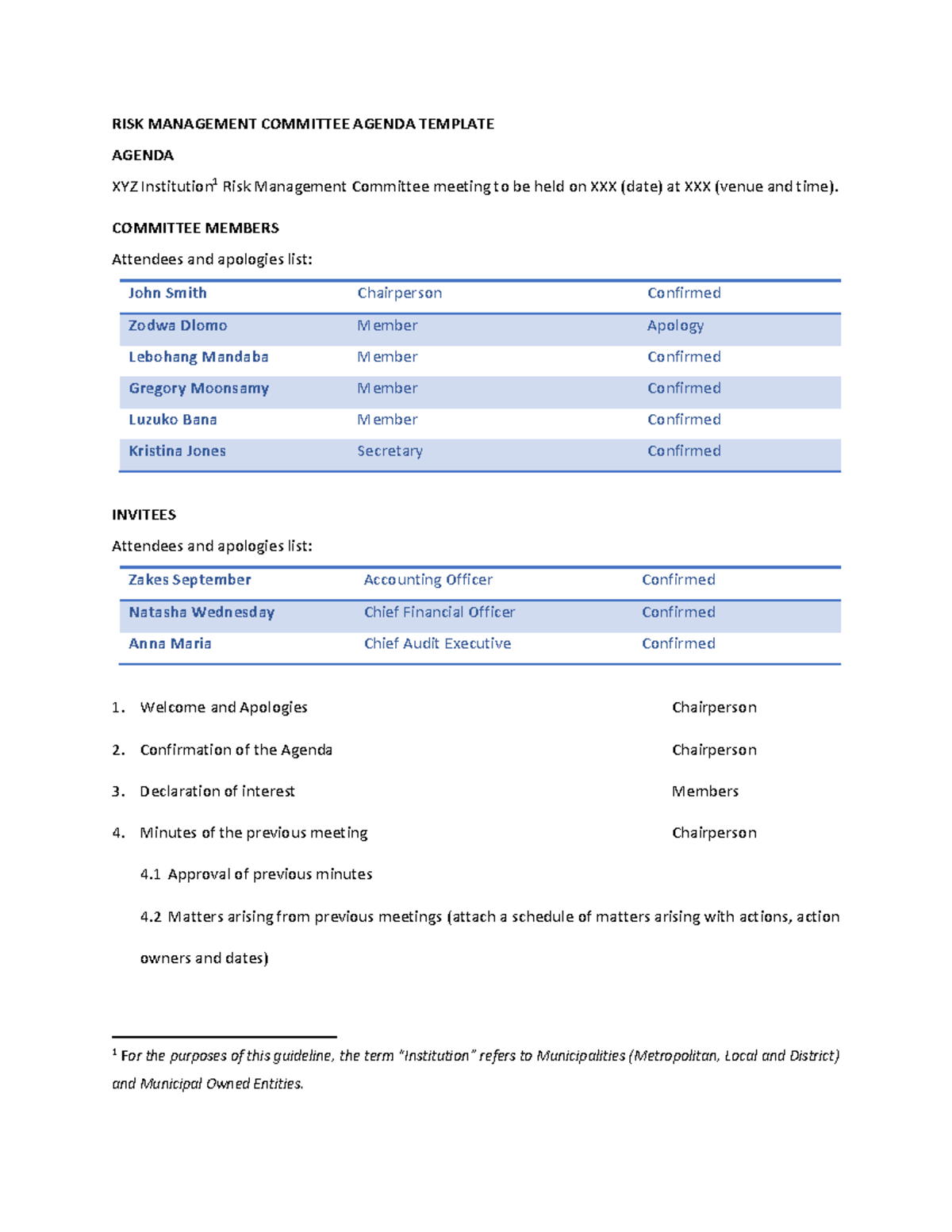 15. Risk Management Committee Agenda Template - RISK MANAGEMENT ...