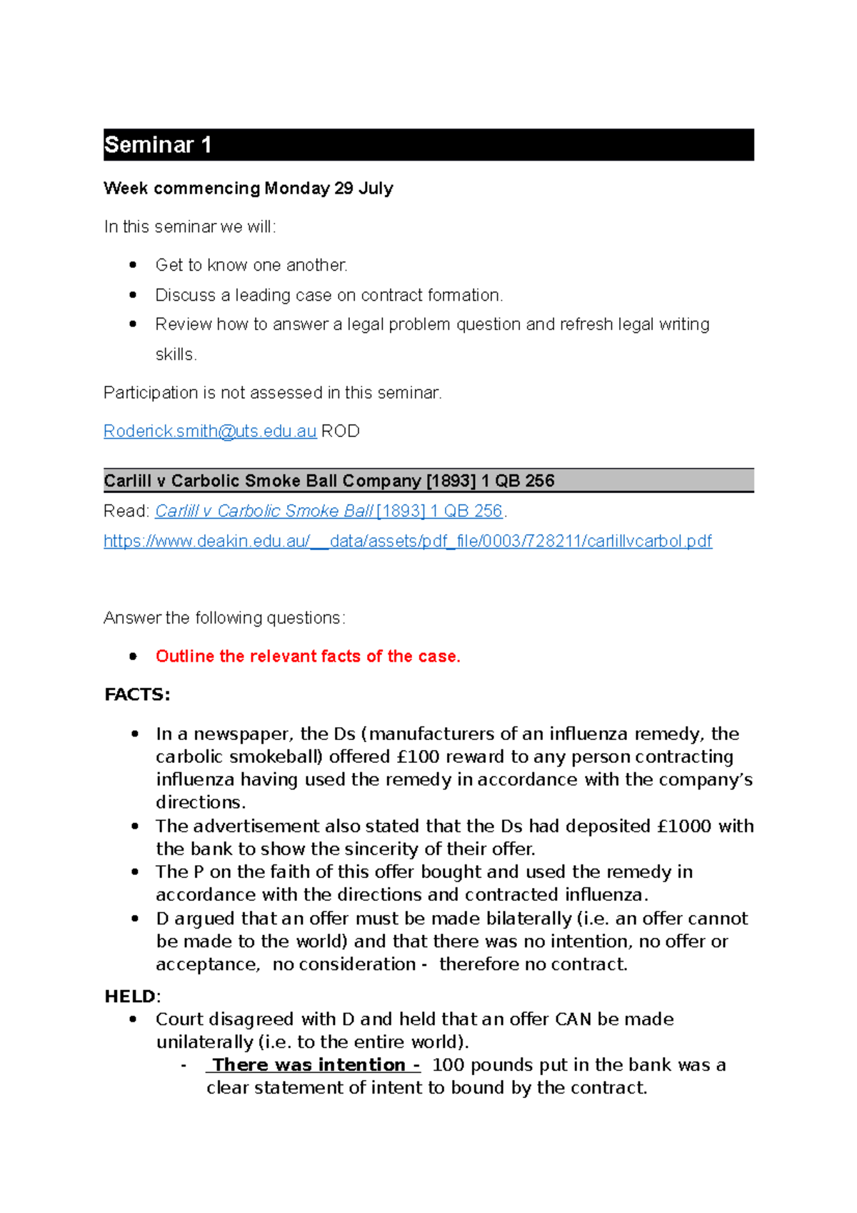 Seminar 1 - Seminar 1 Week commencing Monday 29 July In this seminar we ...