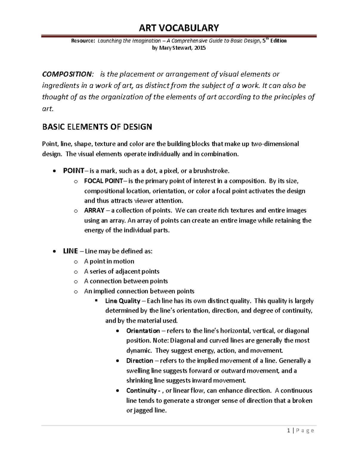 Art vocabulary - all definitions - Resource: Launching the Imagination ...