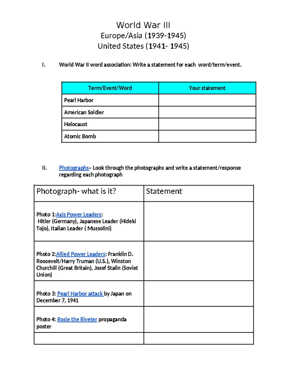 World War II Thoughts and Reactions 1 - World War III Europe/Asia (1939 ...