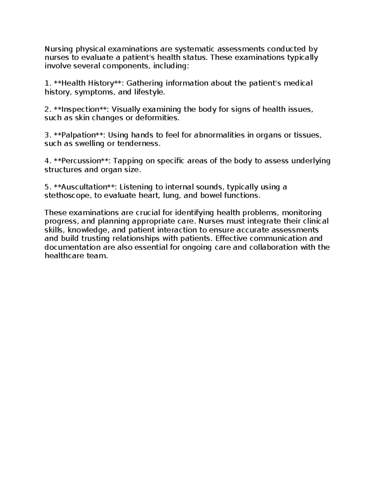 Nursing physical examinations - These examinations typically involve ...