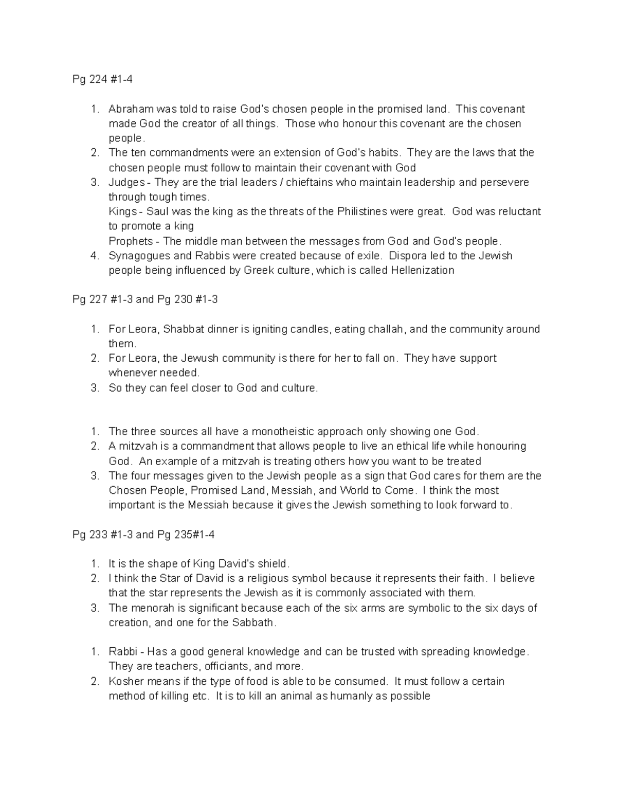 Judaism Textbook Questions - Gr 11 Religion - Pg 224 #1- Abraham was ...